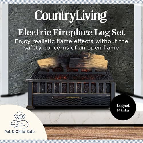 Country Living 20 inch Electric Log Set | 400 Sq Ft Heater - Faux Logs ...