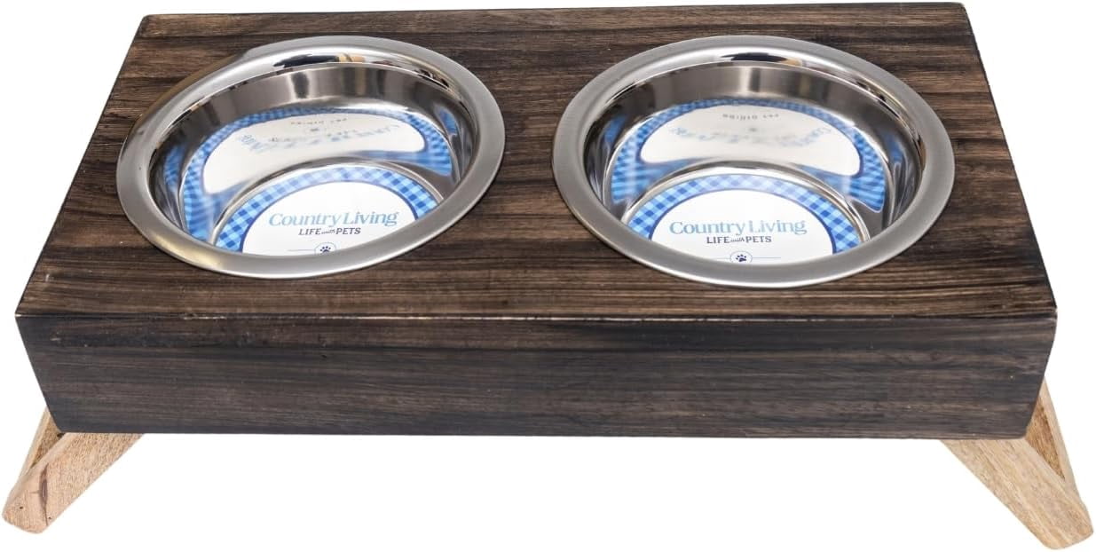 Country Living Classic Elevated Pet Feeder - Solid Mango Wood with ...