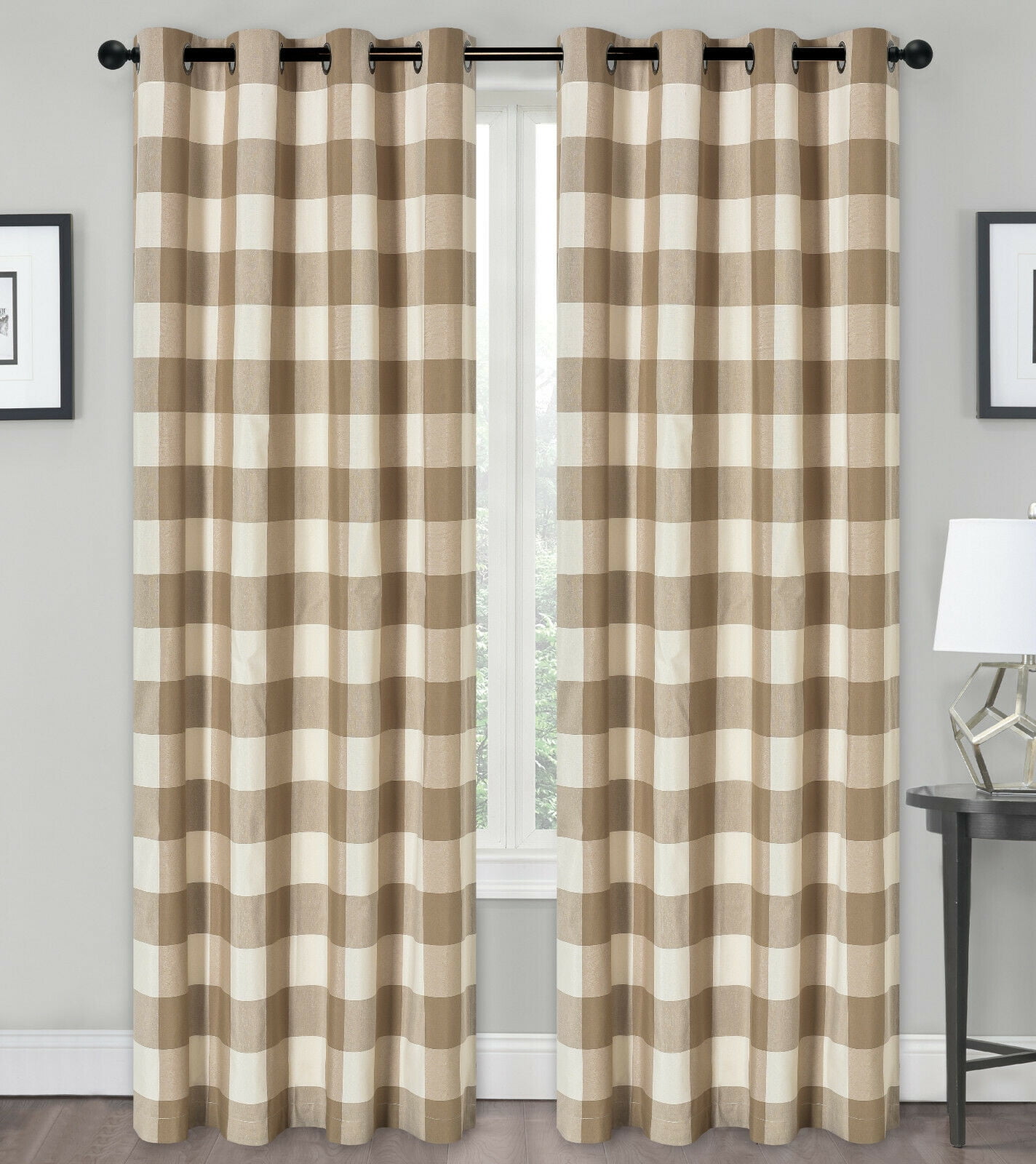 Country Lodge Farmhouse Buffalo Plaid Checkered Grommet Top Curtains ...