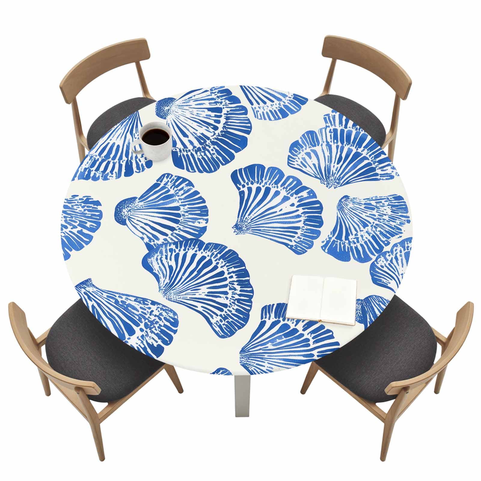 Country Marine Life Round Fitted Tablecloth with Elastic Edge Blue ...