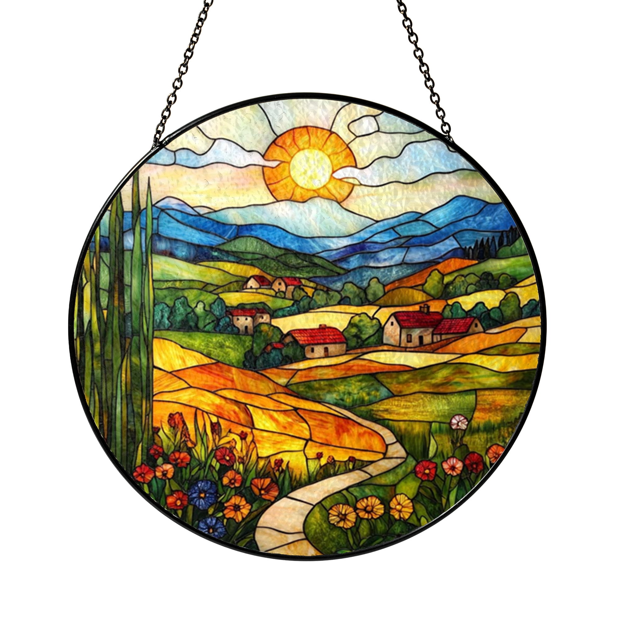 Country Meadow Landscape Stained Glass Suncatcher – Window Hanging ...