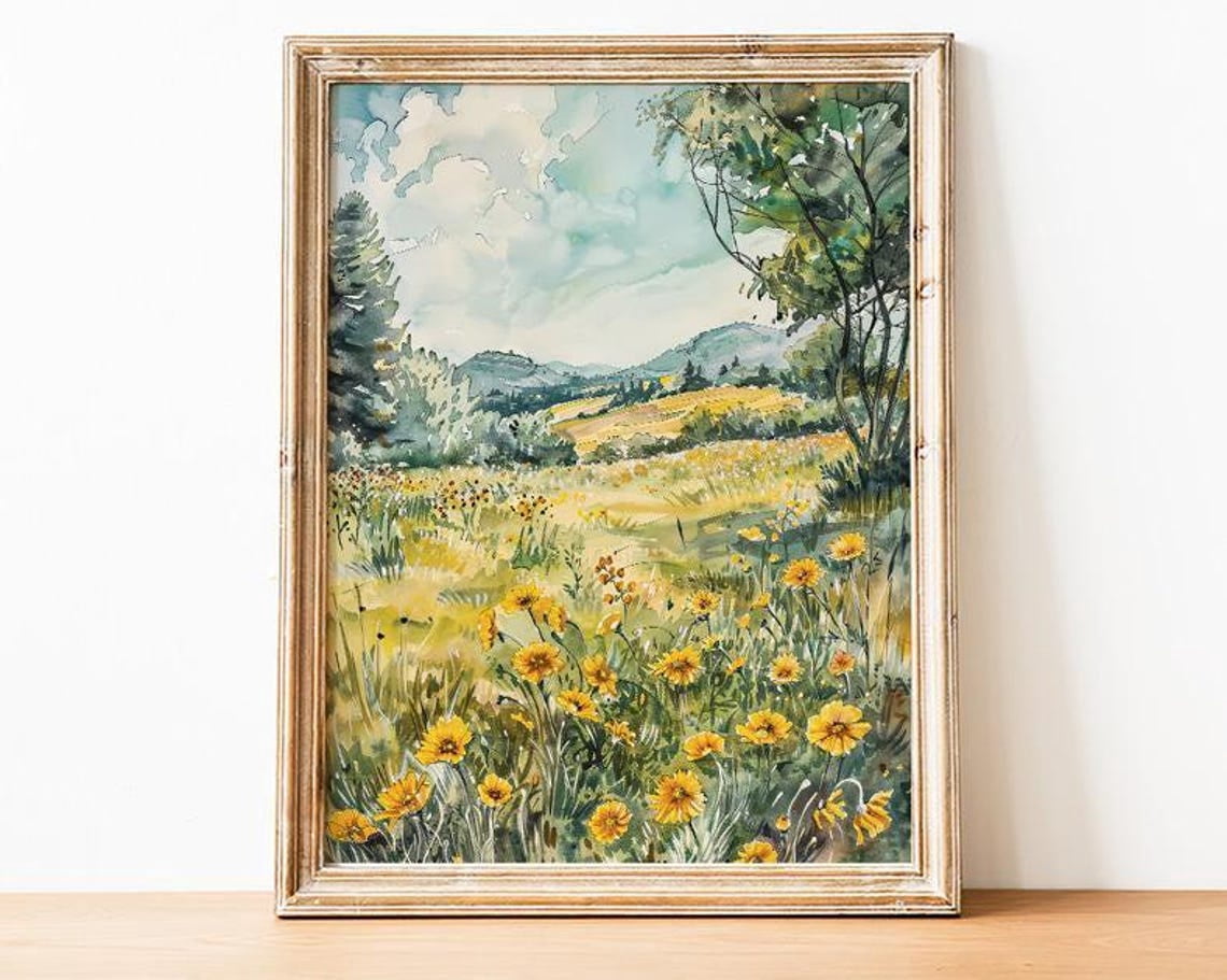 Country Meadow Rustic Wildflowers Watercolour Countryside Flower ...