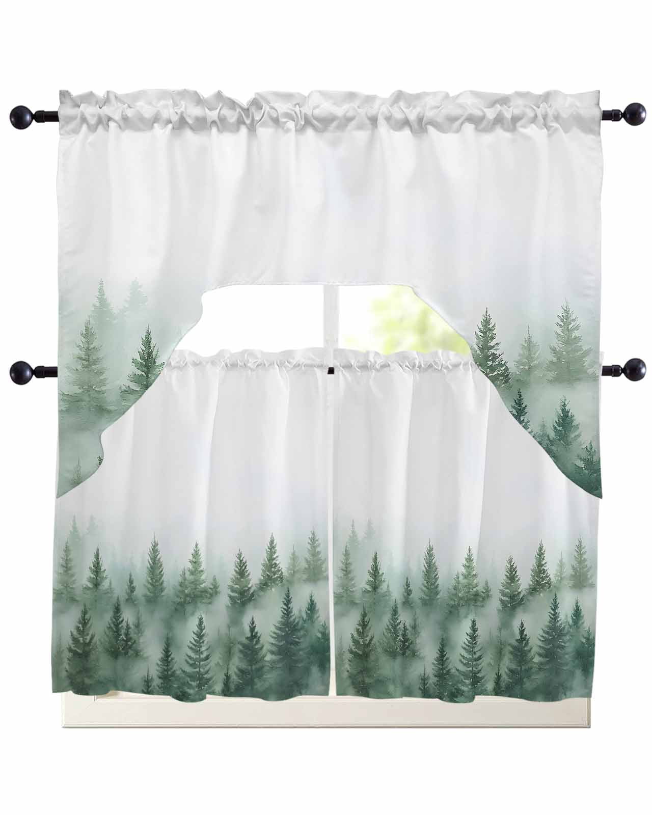 Country Mist Forest Kitchen Curtains Sets 24 Inch Length with Valance ...