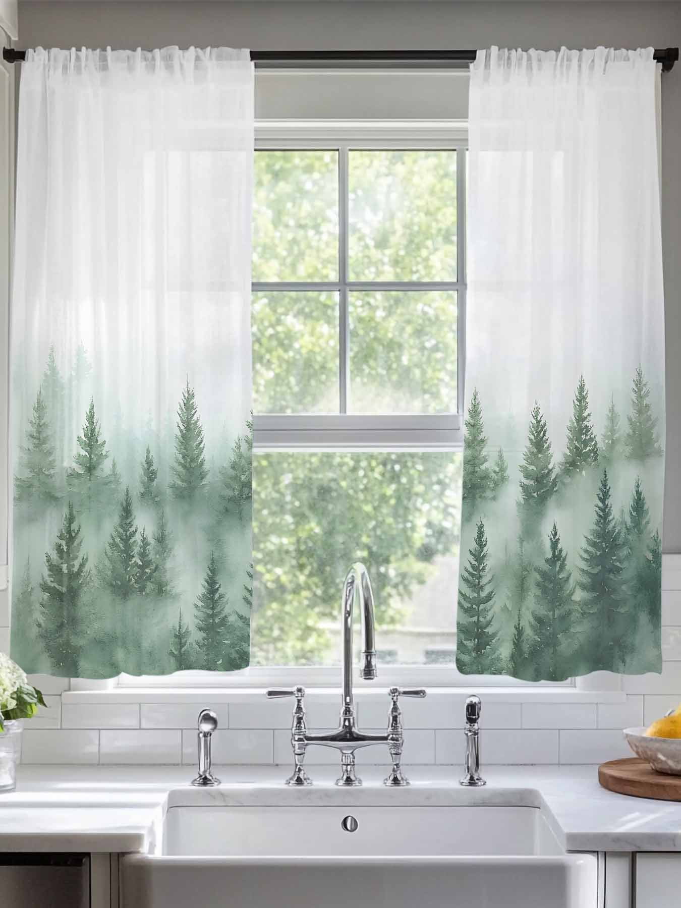 Country Mist Forest Sheer Curtains for Living Room Bedroom Simple ...