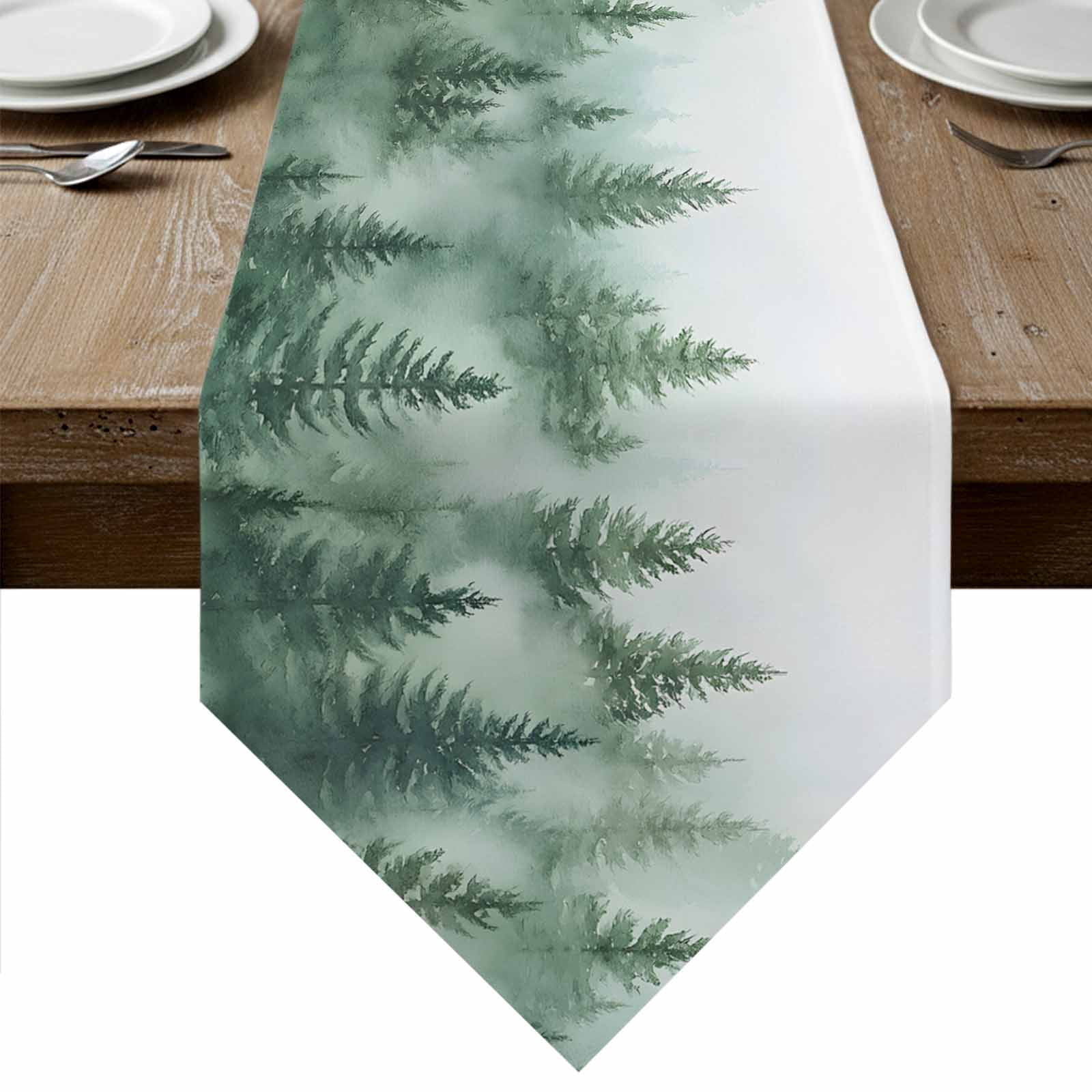 Country Mist Forest Table Runner Linen Burlap Table Runner 108 Inches ...