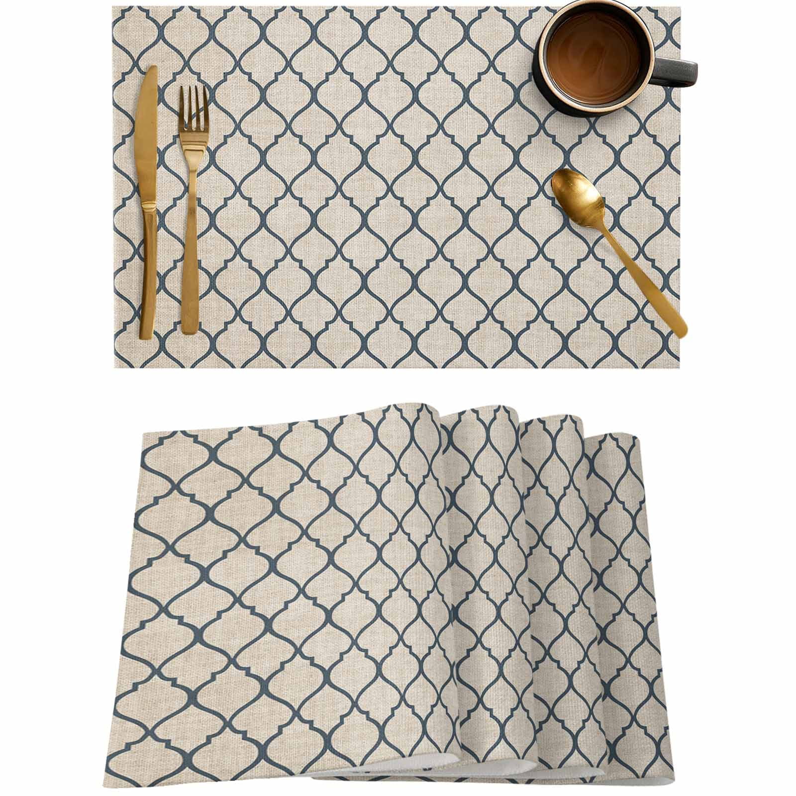 Country Morocco Blue Stripe Placemats Set of 4,Wipeable Washable Table ...