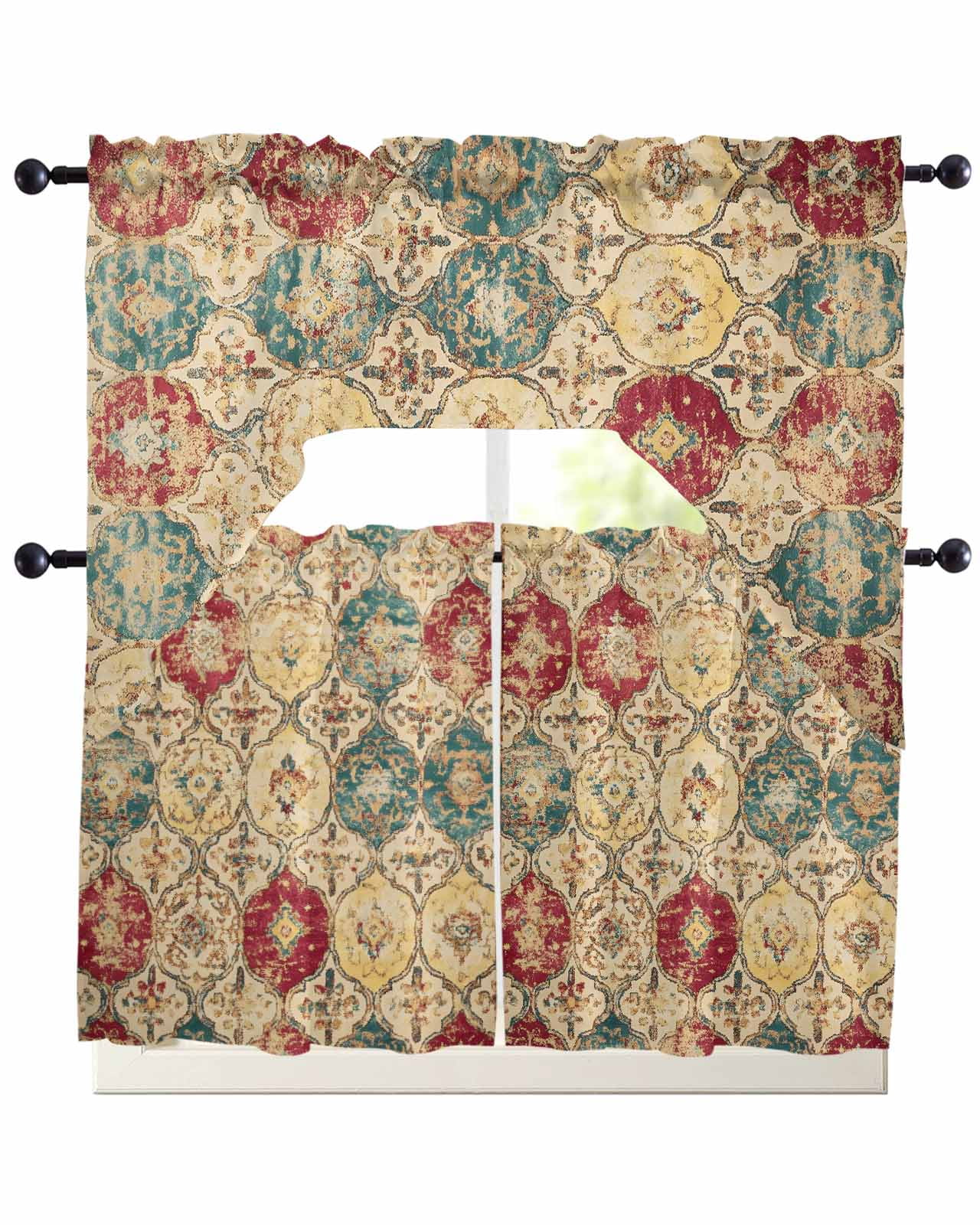 Country Morocco Kitchen Curtains Swag Valance and Tier Curtains Set 24 ...