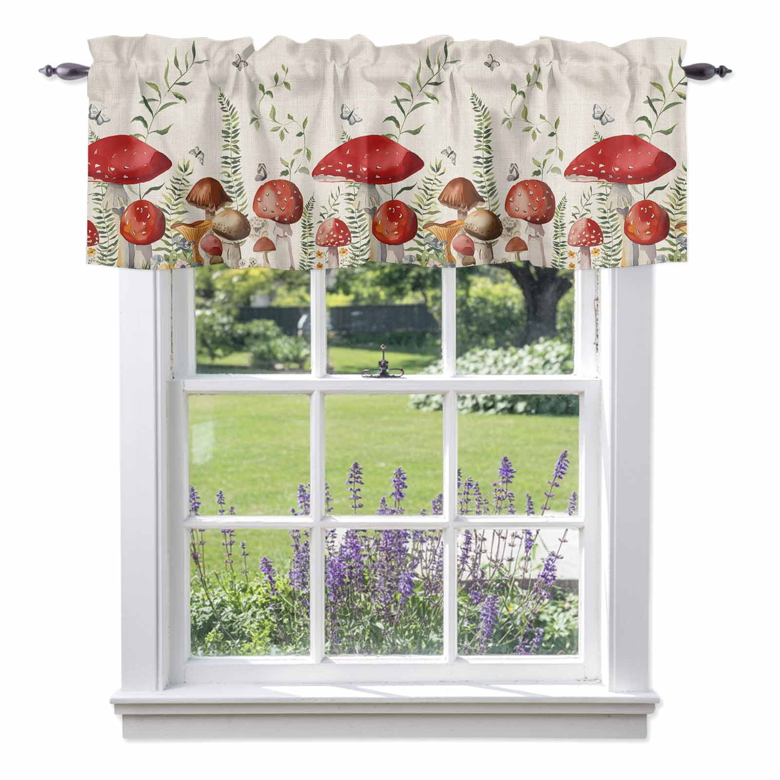 Country Mushrooms Butterflies Valances for Windows,Rod Pocket Valance ...