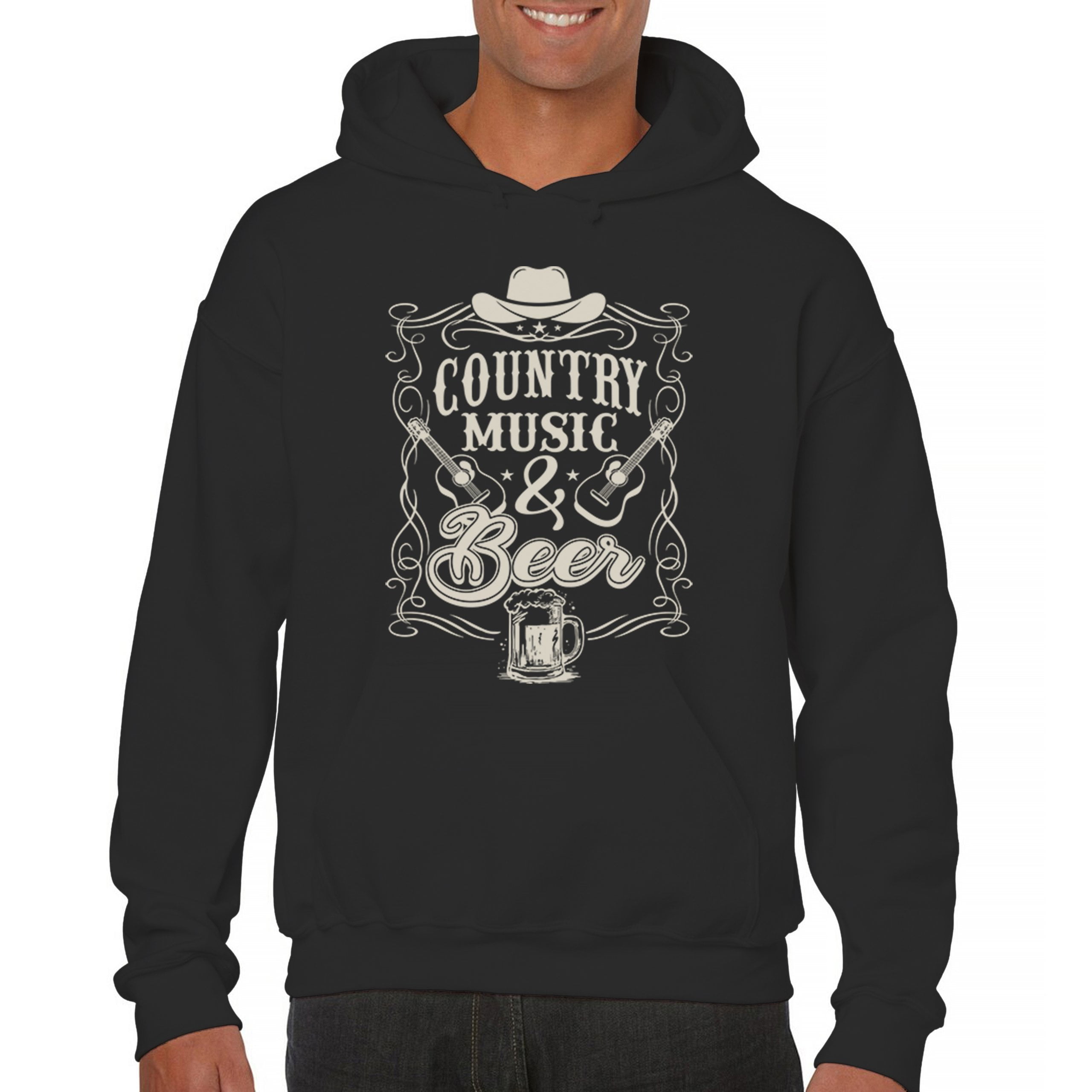 Country Music And Beer Sweatshirt Western Guitar Foamy Beer Mug Lover ...