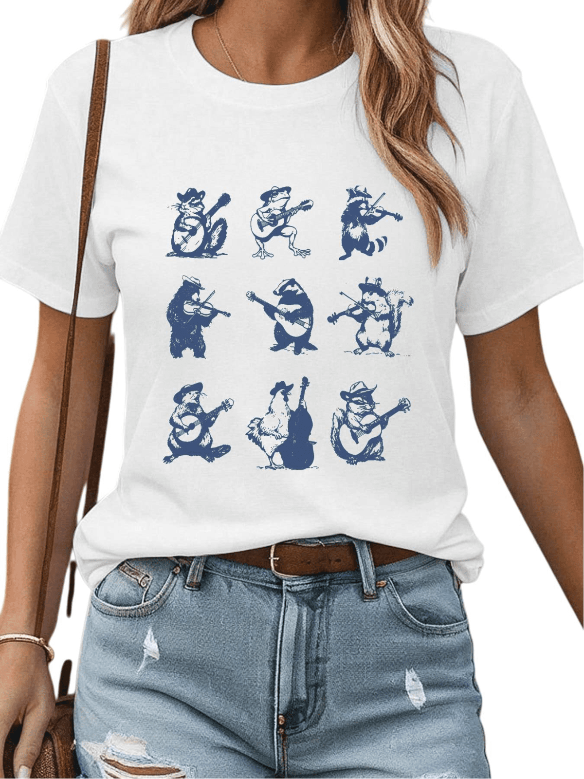 Country Music Animal Band White S-5XL Women's Cotton Print Tshirt ...
