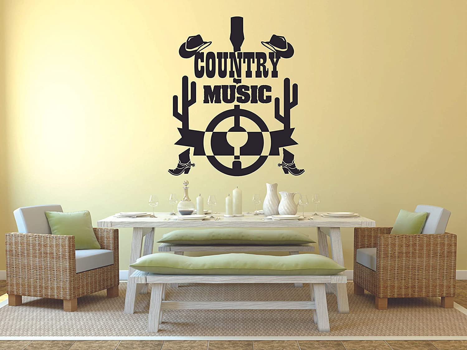 Country Music Lettering Text Cactus Wall Decals Cowboy Cowgirl Cowboy ...