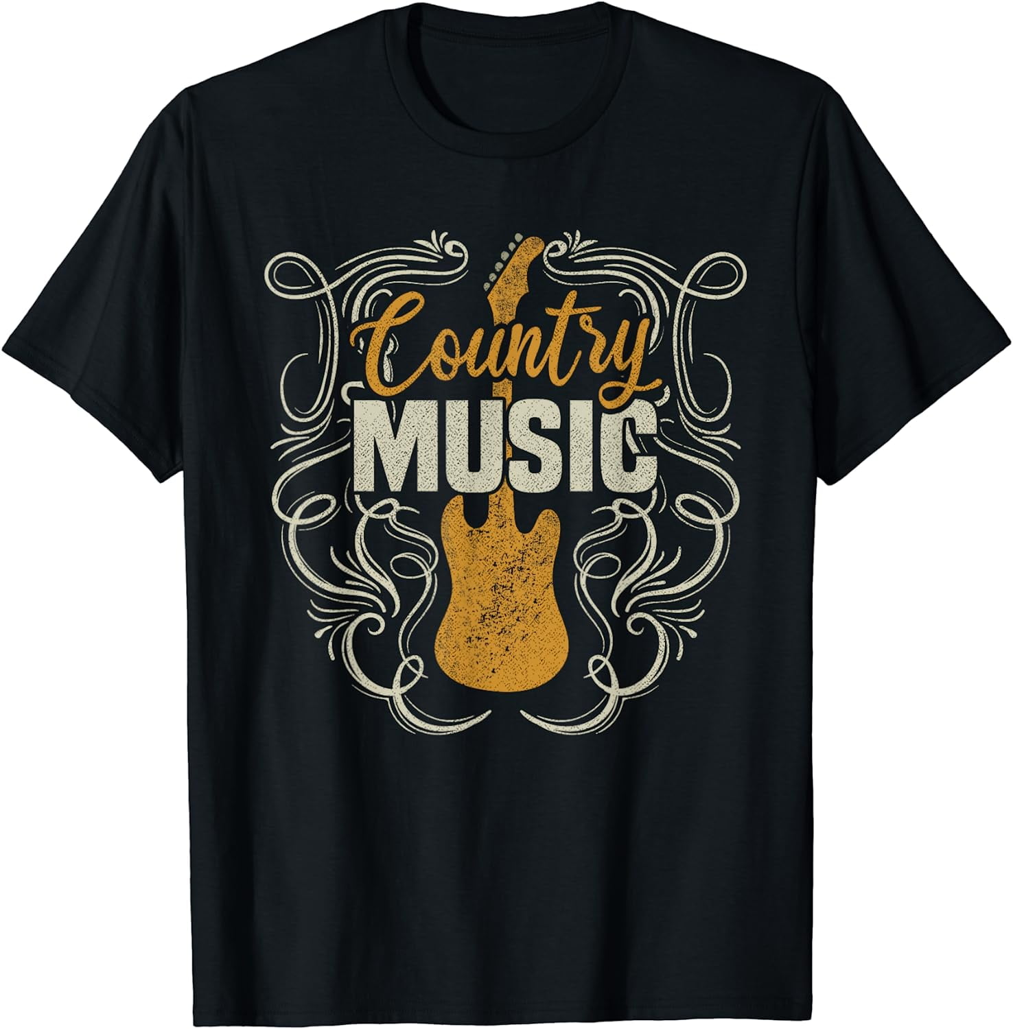Country Music Retro Vintage Guitar Western T-Shirt Black - Walmart.com