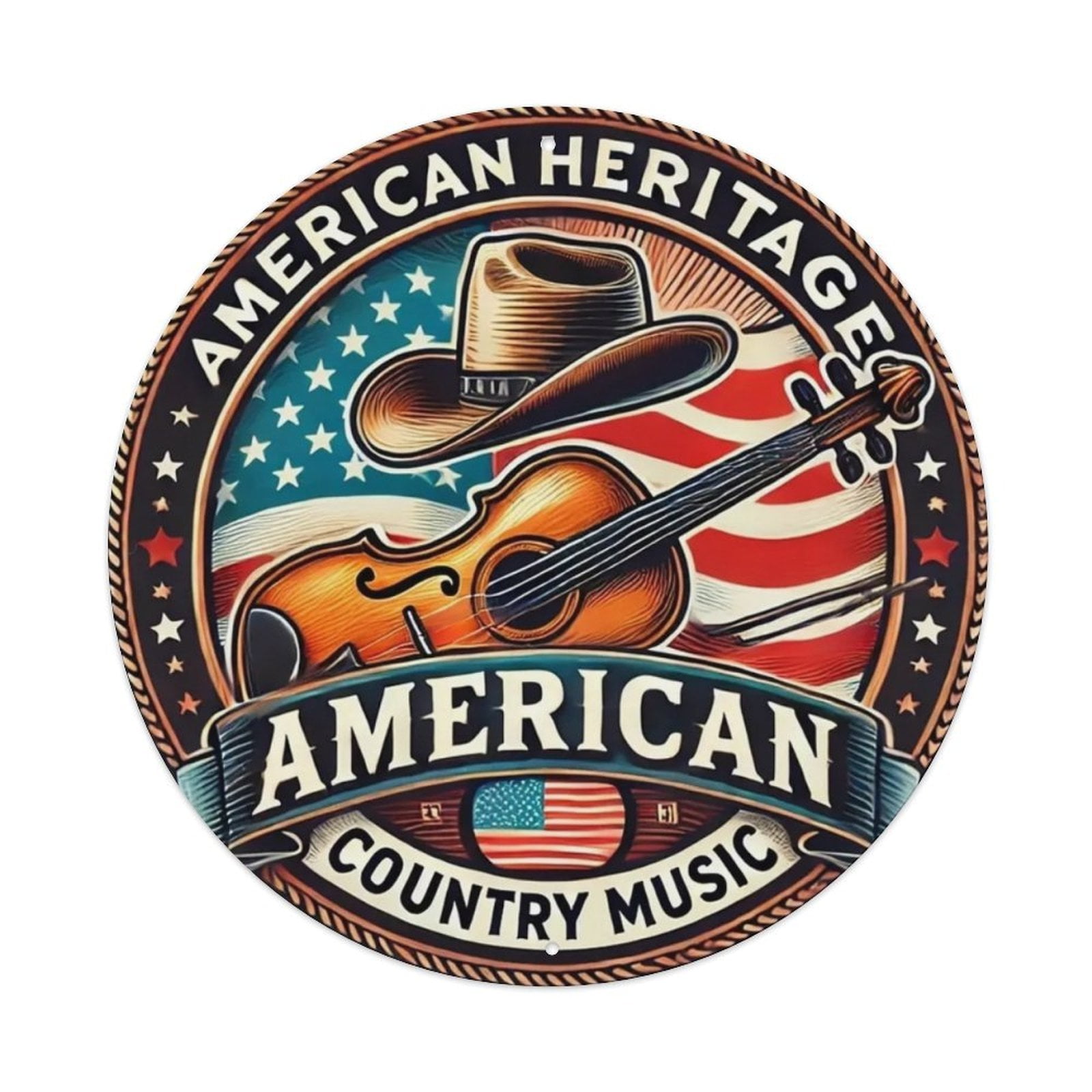 Country Music- Round Tin Sign Vintage Metal Poster Living Room Bar Man ...