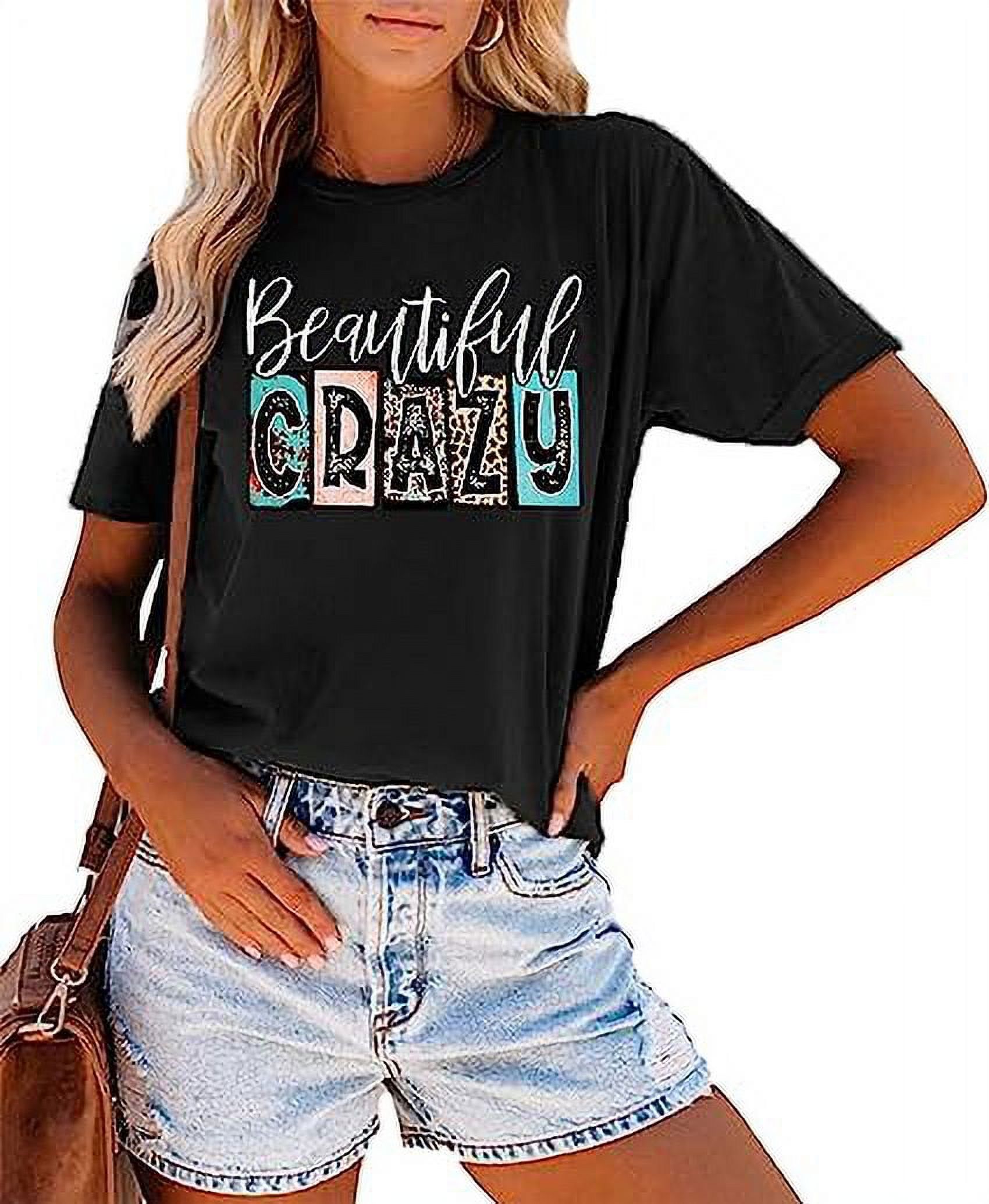 Country Music Shirt Women Beautiful Crazy Letter Print Graphic T-Shirts ...