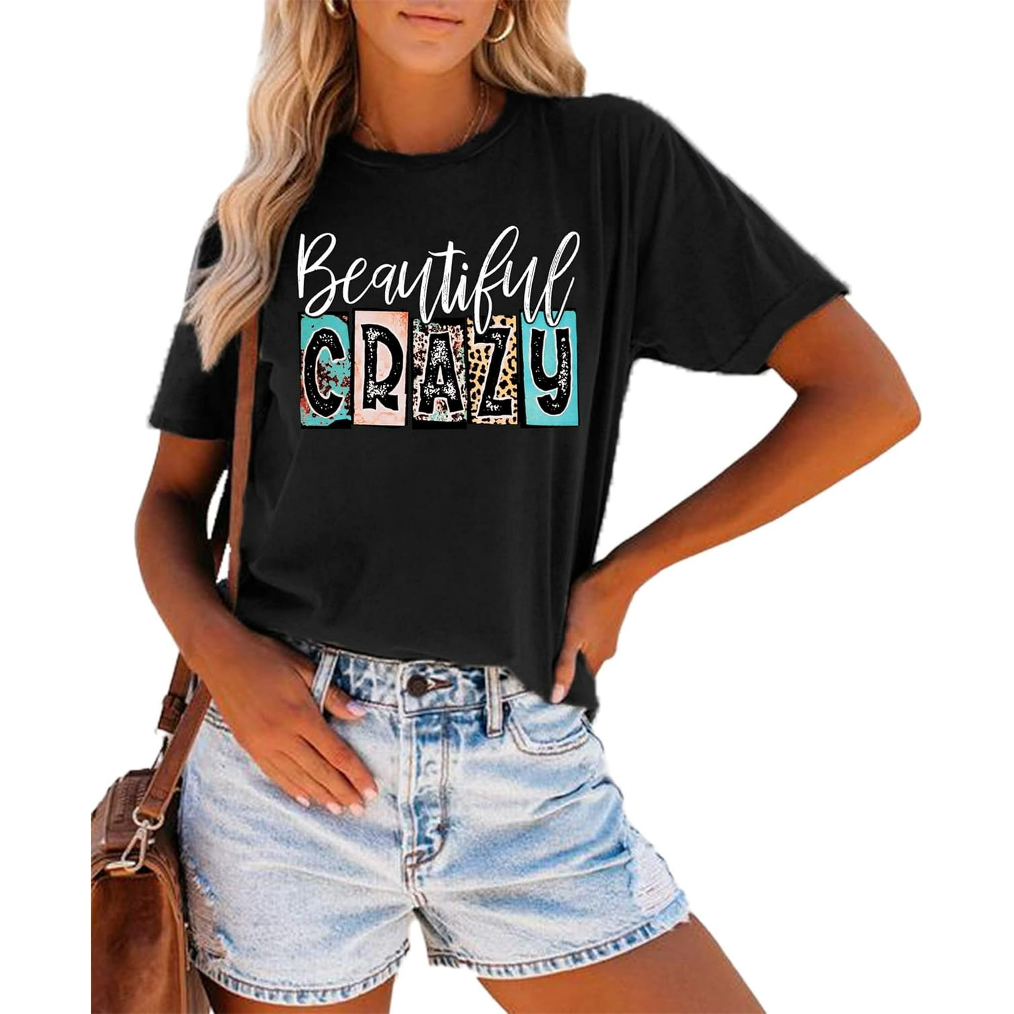 Country Music Shirt Women Beautiful Crazy Letter Print Graphic T-Shirts ...
