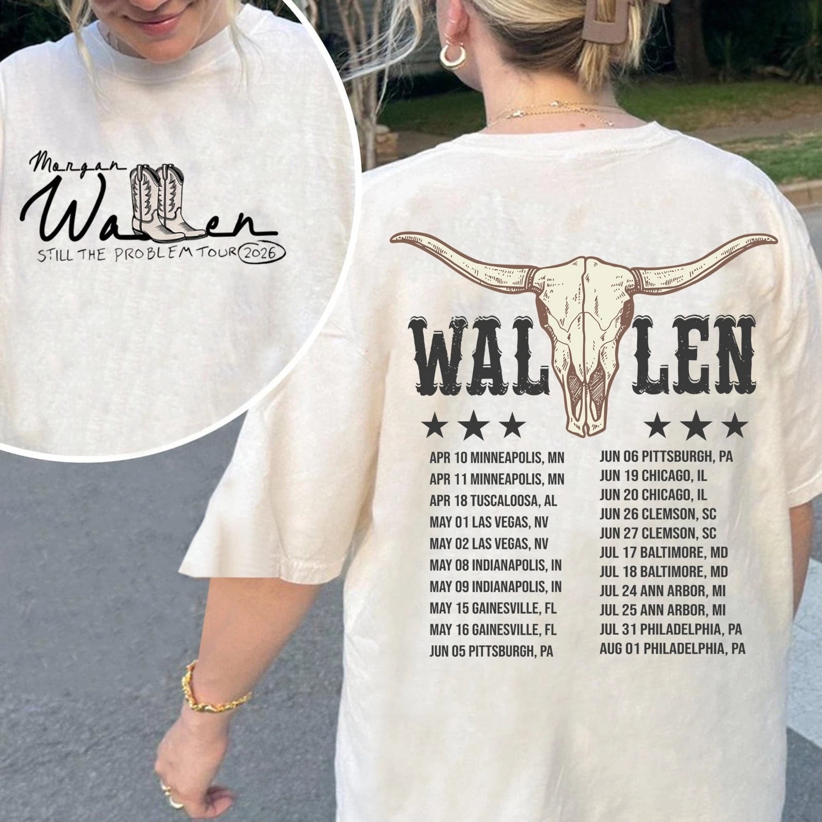 Country Music Tour 2026 T-Shirt, Western Cowboy Boots Bull Skull ...