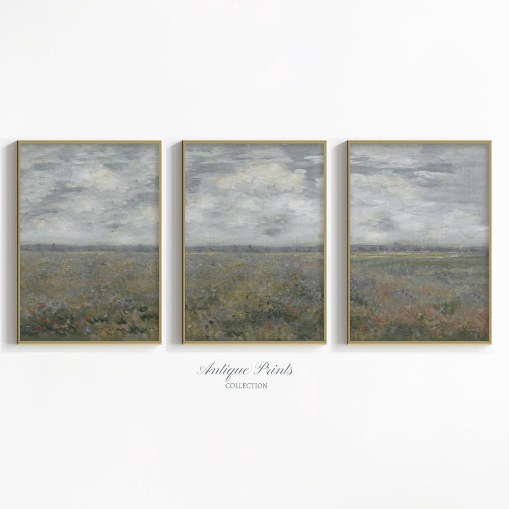 Country Muted Split Landscape Farmhouse Vintage French Wall Art Set 3 ...