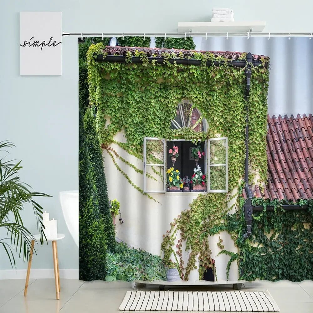 Country Natural Scenery Shower Curtain Garden Wooden House Farmhouse ...