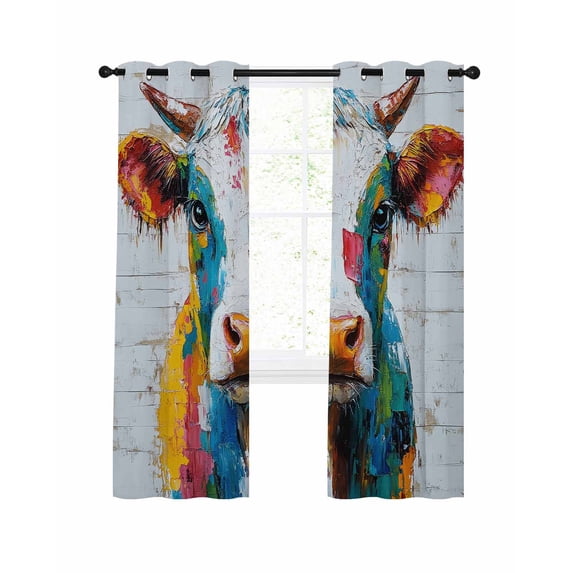 Country Oil Painting Blackout Curtains 84 Inch Length Vintage Colorful ...