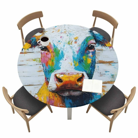 Country Oil Painting Round Fitted Tablecloth with Elastic Edge Vintage ...