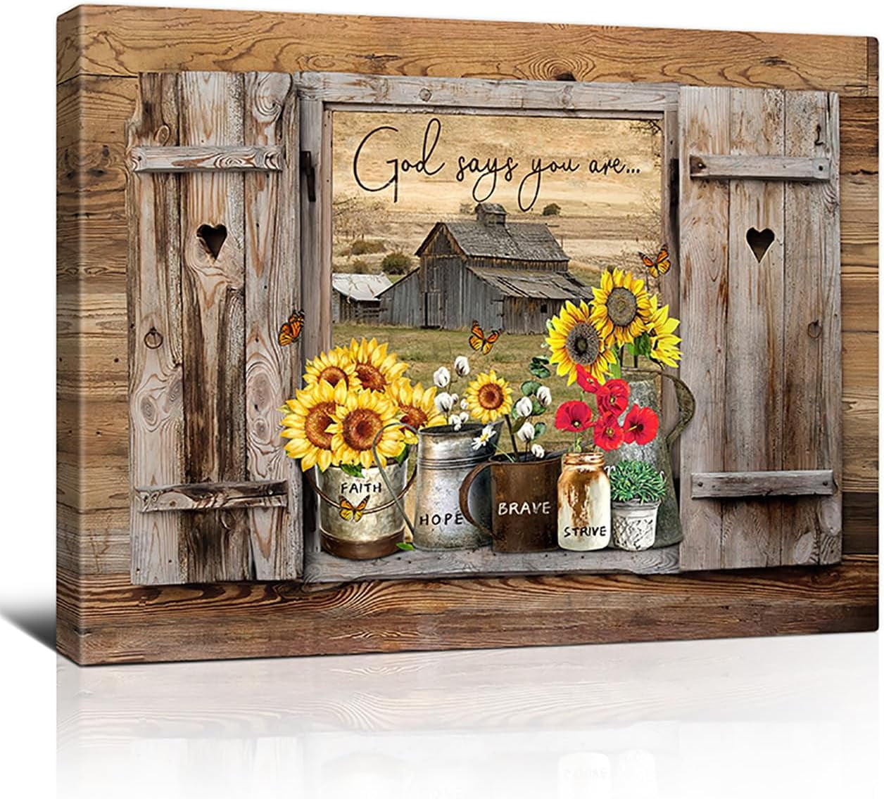 Country Old Barn Farmhouse Sunflower Paintings Canvas Wall Art ...