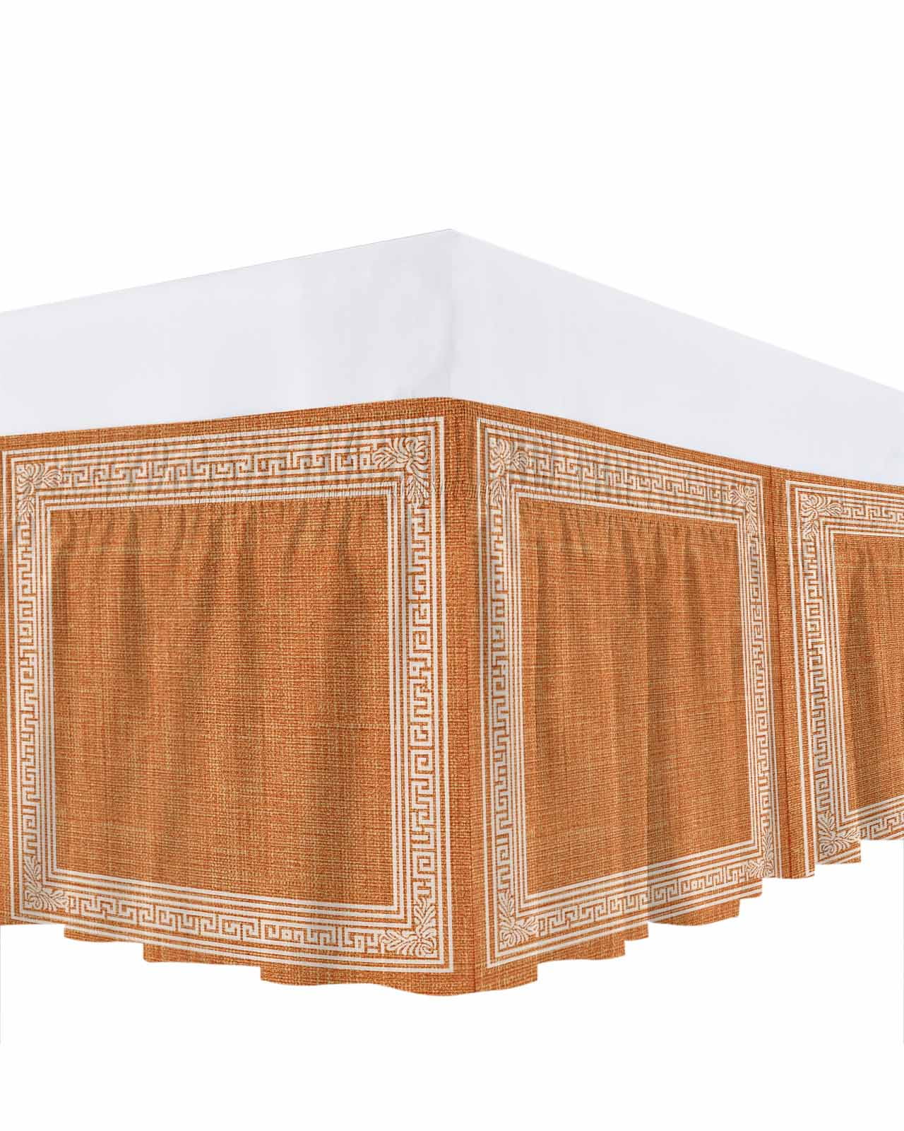 Country Orange Bed Skirt Queen Size 16 Inch Drop, Greek Key Design ...