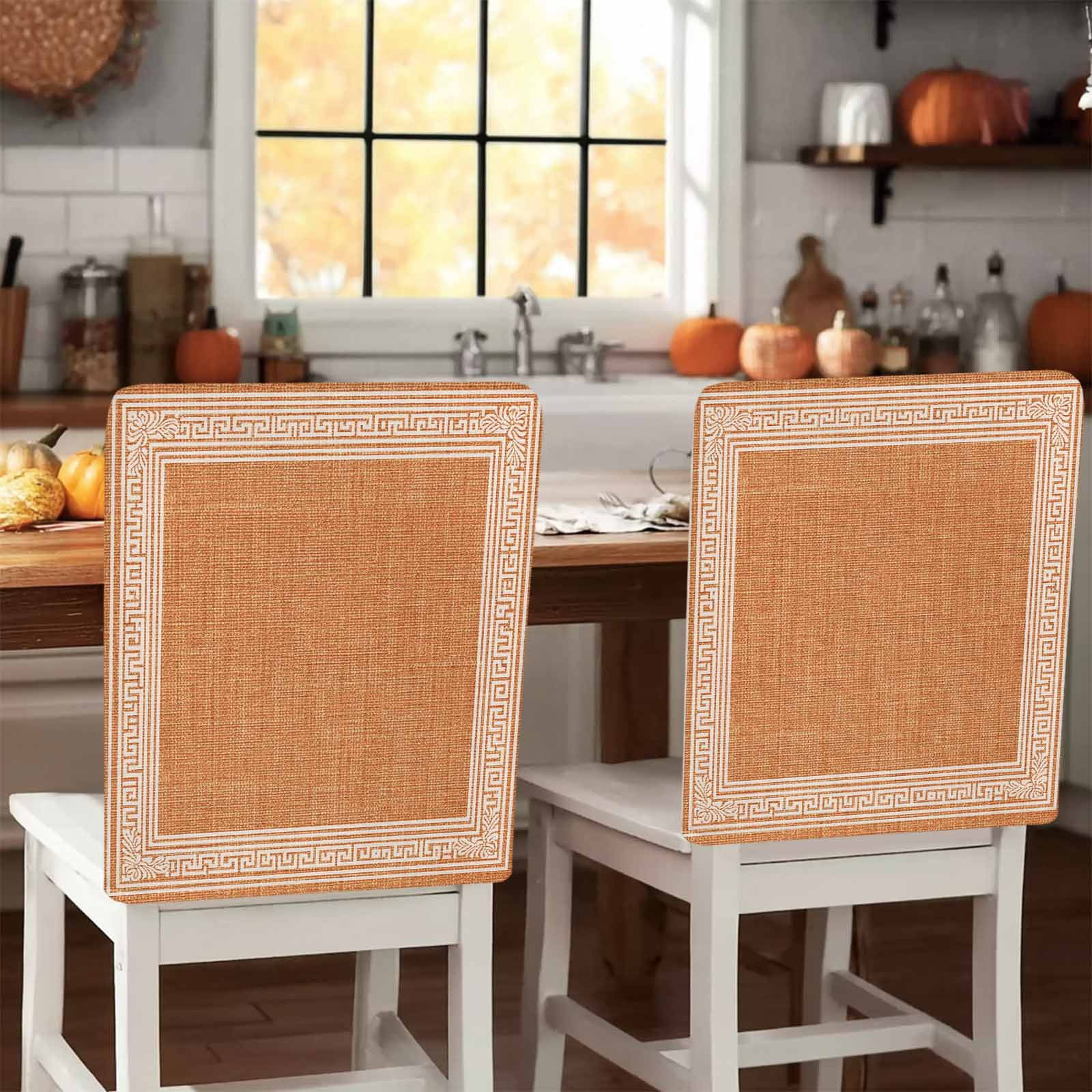 Country Orange Chair Covers Set of 1 Greek Key Design Linen Texture ...