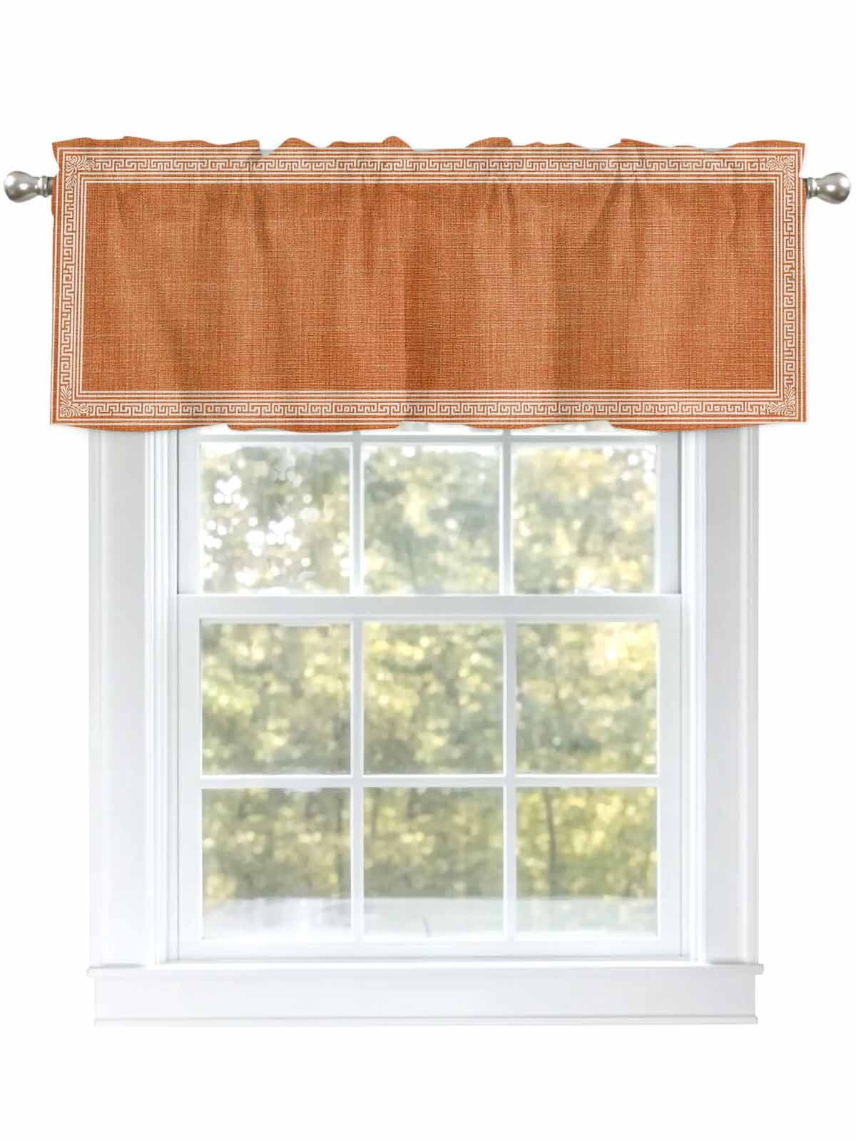 Country Orange Valances for Windows Greek Key Design Linen Texture ...