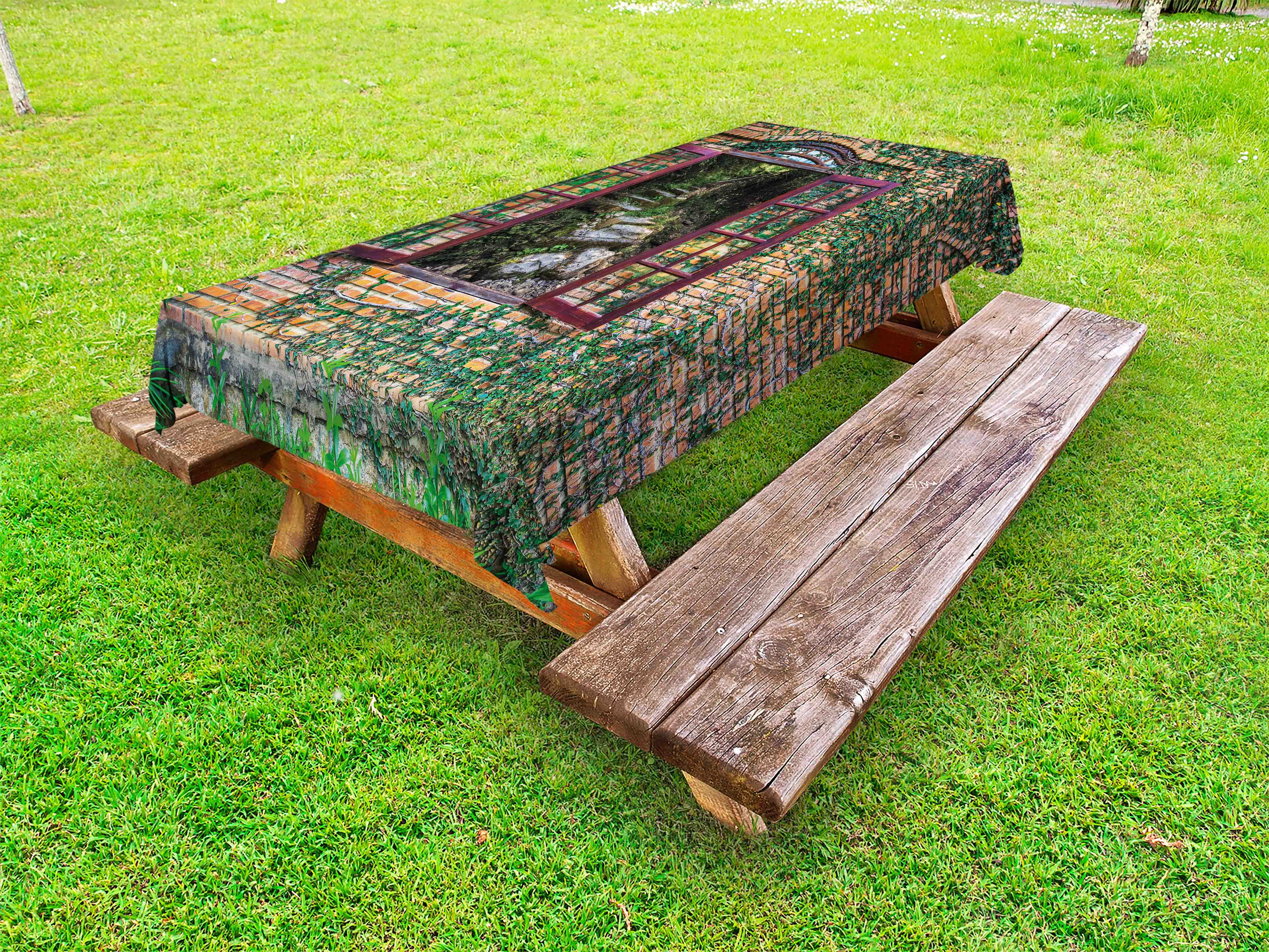Country Outdoor Tablecloth, House with Open Windows inside Forest ...