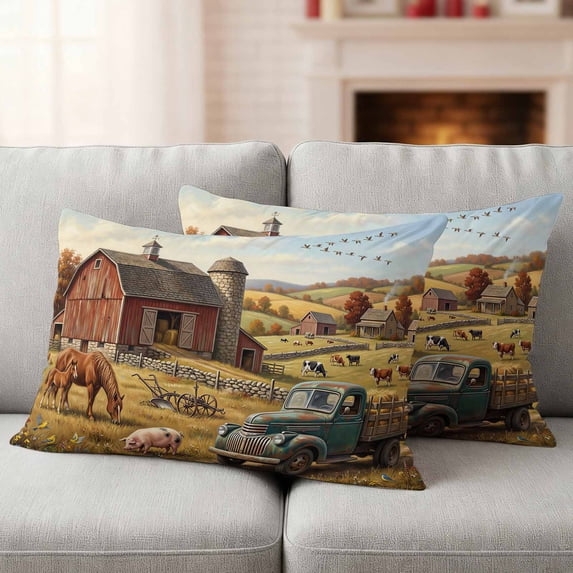 Country Outdoor Waterproof Throw Pillow Covers 20x12 Set of 2, Pig Cow ...