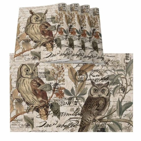 Country Owl Placemats for Dinning Table Set of 4, Rustic Sping Floral ...