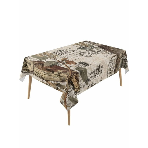 Country Owl Table Cloth, Rustic Sping Floral Botanical Postmark ...