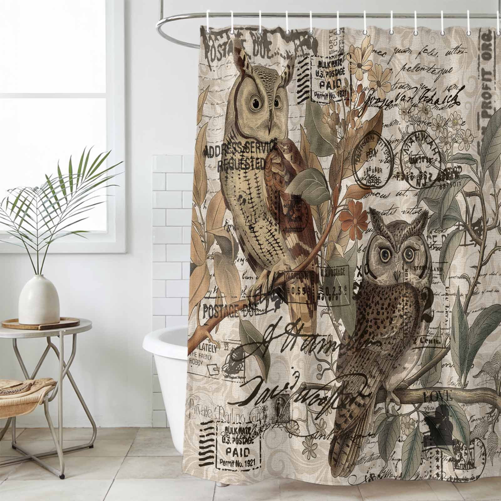 Country Owl Waterproof Fabric Shower Curtain,Rustic Sping Floral ...
