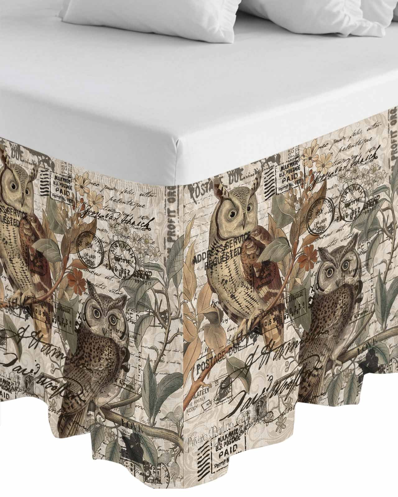 Country Owl Wrap Around Bed Skirts for King Bed 18" Drop,Bed Skirt with ...