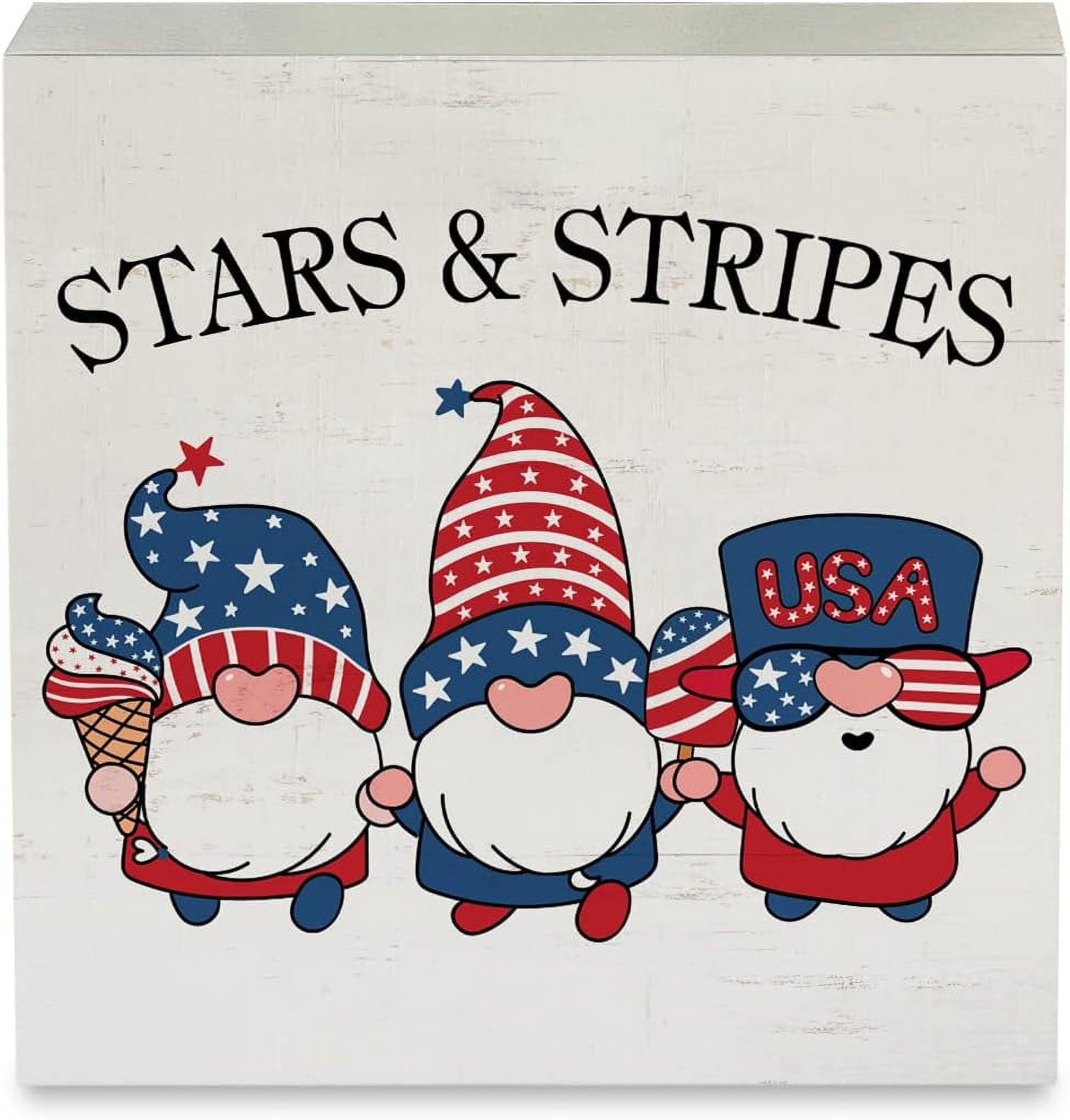 Country Patriotic Gnomes Wood Box Sign Rustic America Flag Patriotism ...