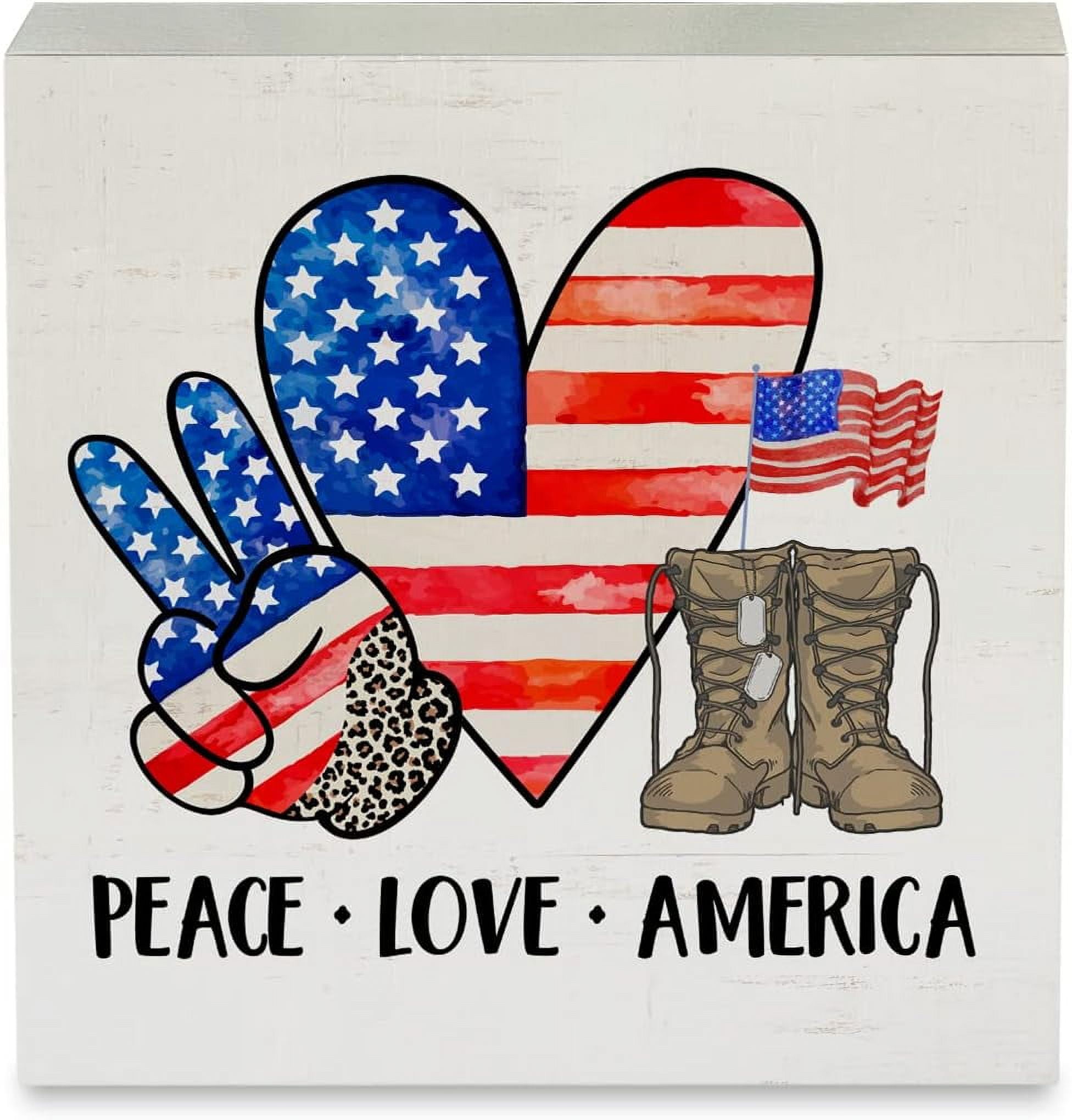 Country Peace Love America Wood Box Sign Rustic Patriotic America Theme ...