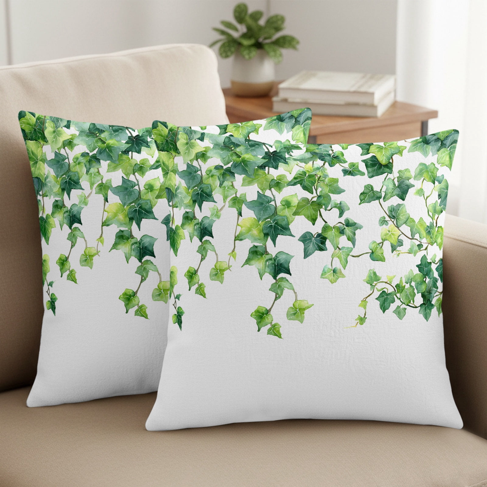 Country Pillow Covers Set of 2, Watercolor Gradient Green Leaves ...