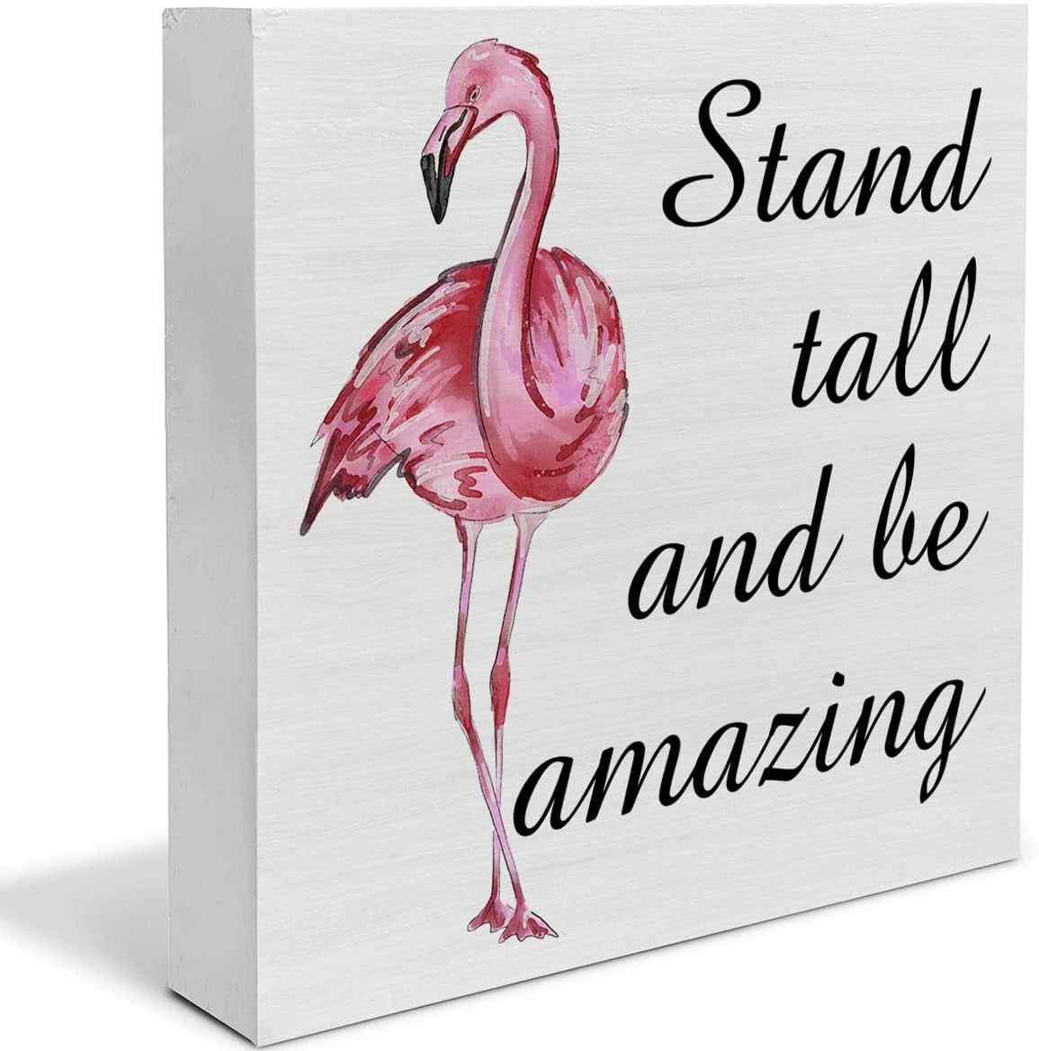 Country Pink Flamingo Wood Box Sign Decor Desk Sign Stand Tall and Be ...