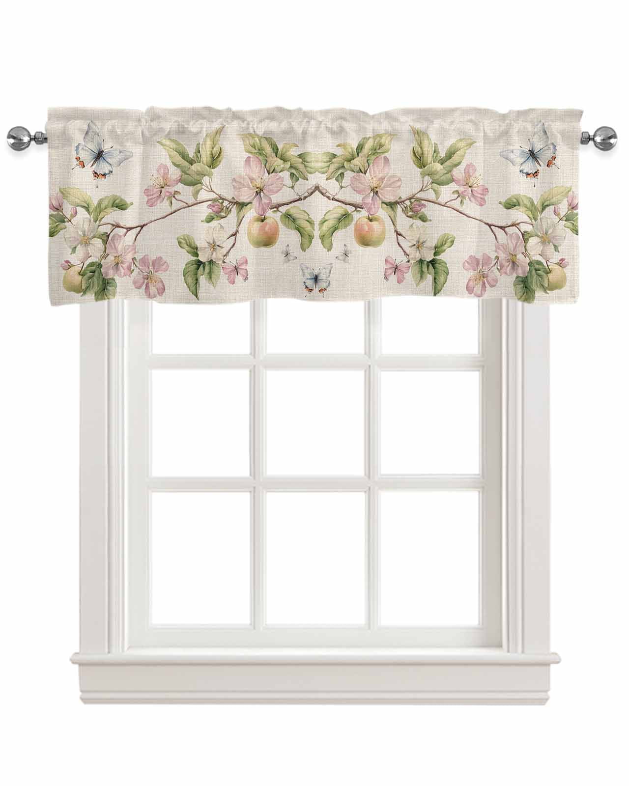 Country Pink Flowers Kitchen Valances for Windows Farmhouse Linen ...