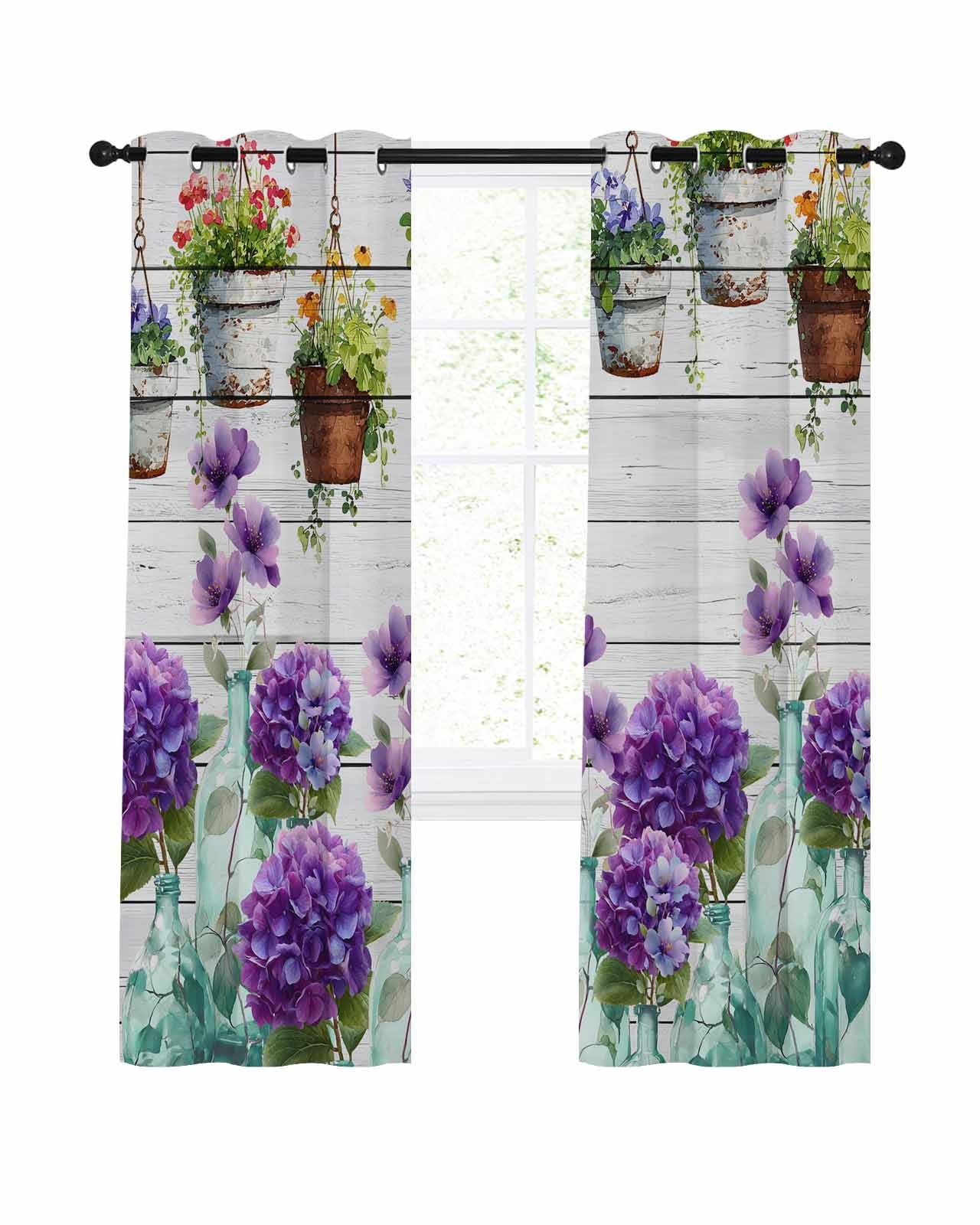 Country Plant Blackout Curtains for Bedroom Living Room, Purple ...