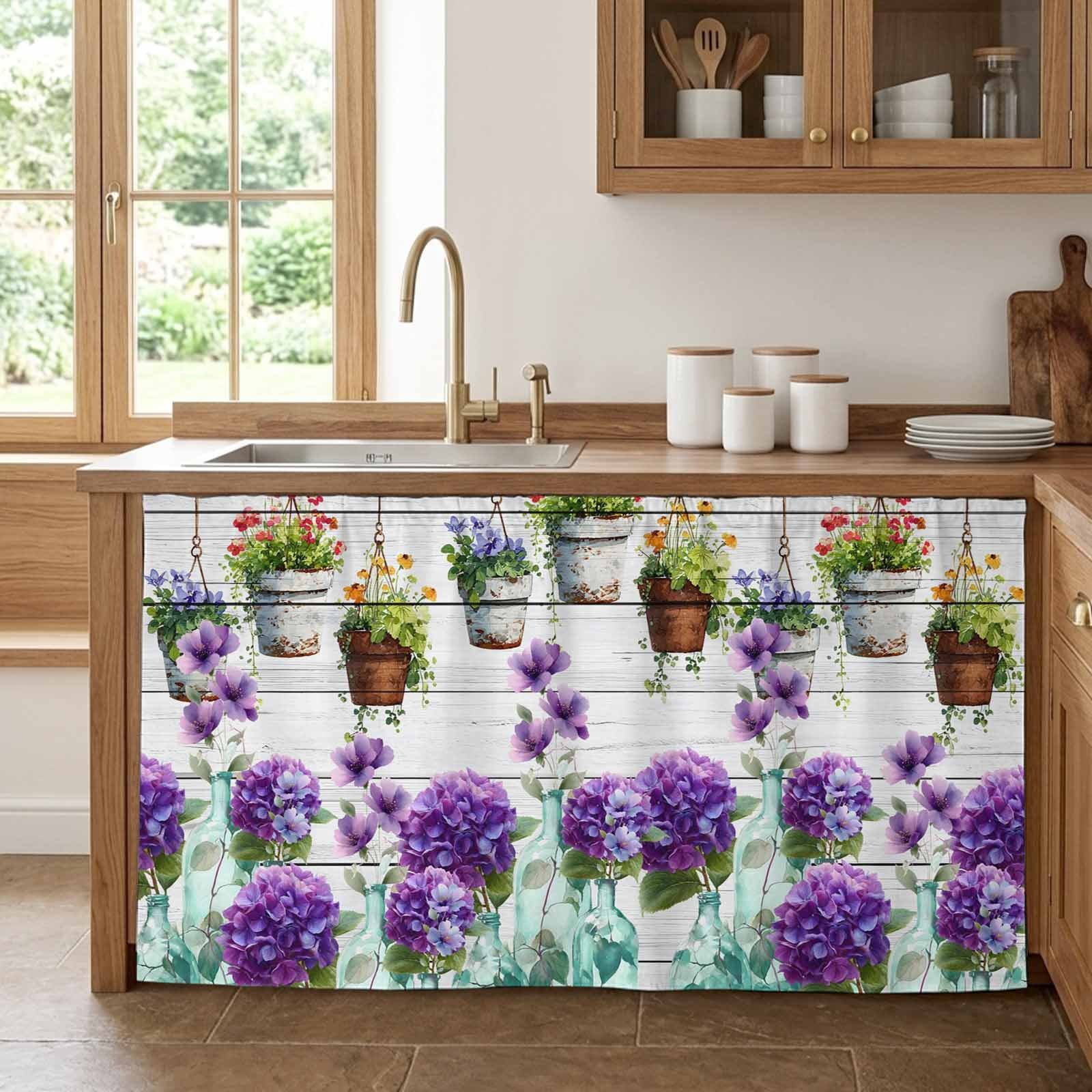 Country Plant Cabinet Curtains for Kitchen 32"W x 55"L, Purple ...