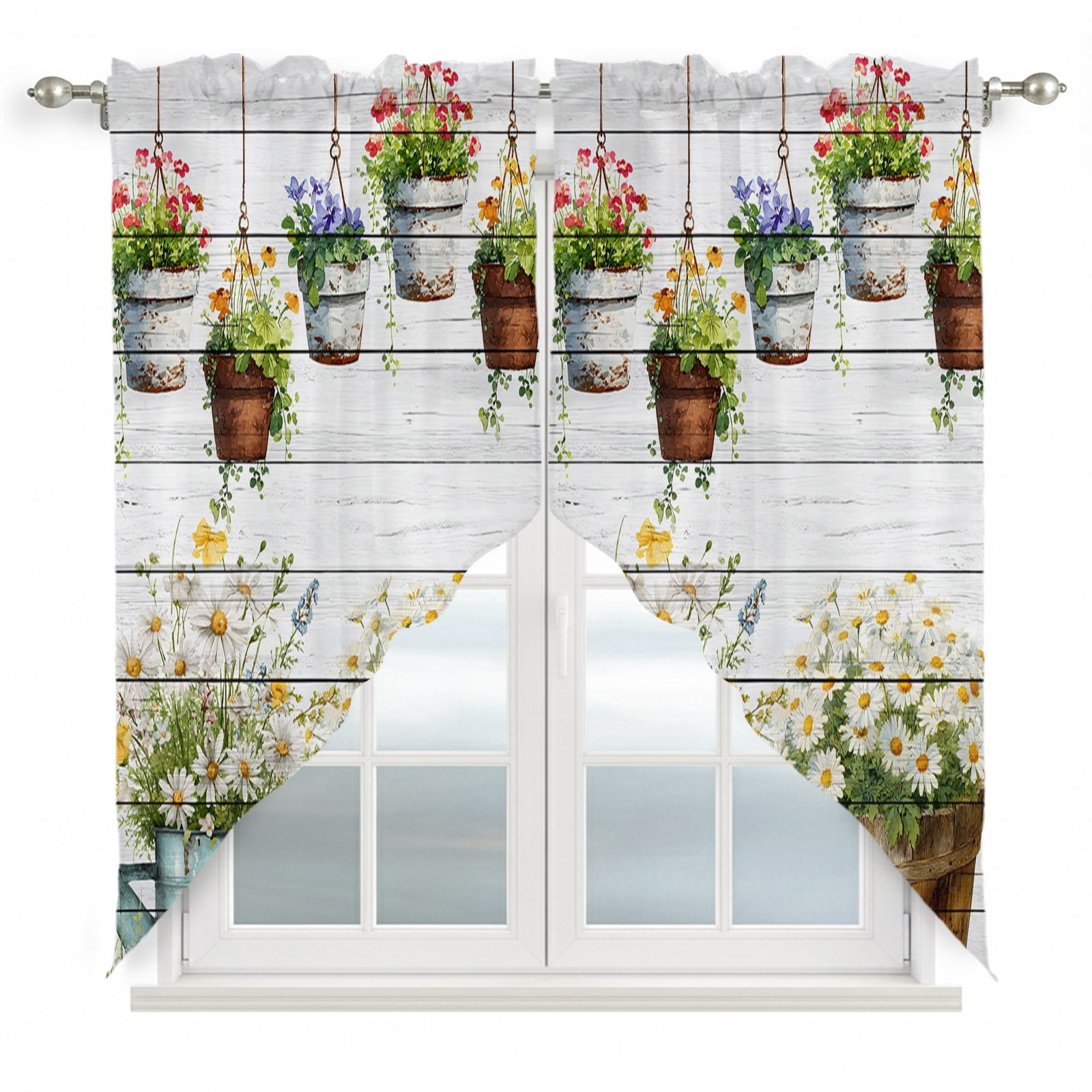 Country Plant Swag Curtain Valance for Window 2 Panels Yellow Daisy ...