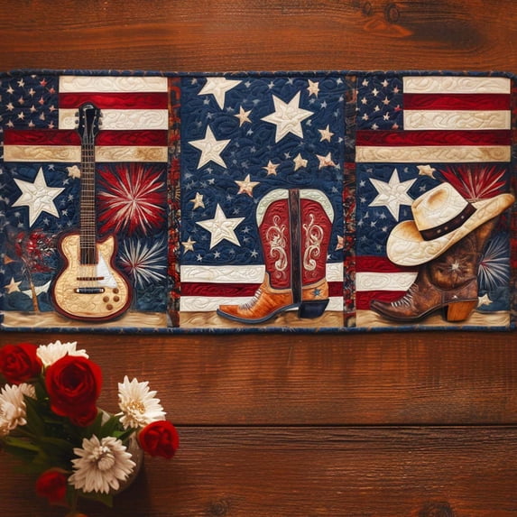 Country Pride Trio Quilted Table Runner, USA 250th Year Freedom ...