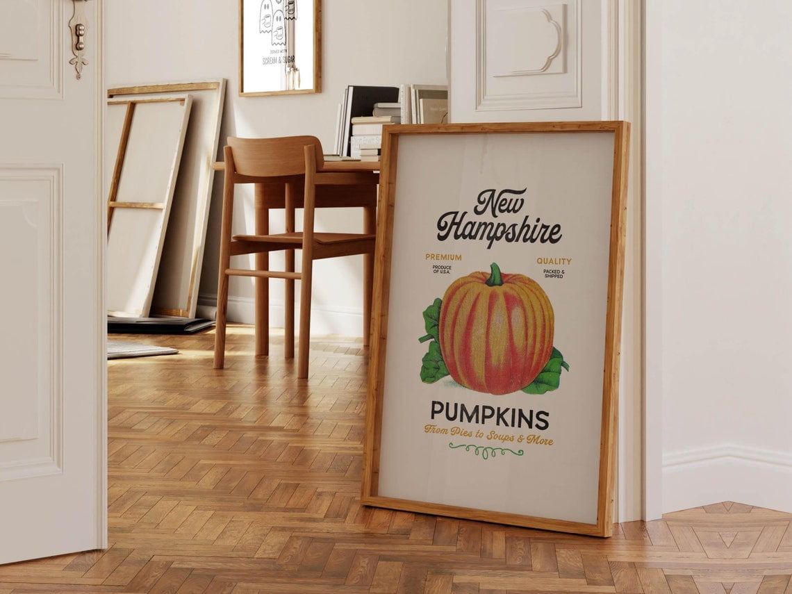 Country Pumpkin Print Retro Kitchen Art Decor New Hampshire Pumpkins ...