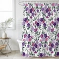Country Purple Pink Flower Green Leaf Shower Curtain Set, Waterproof ...