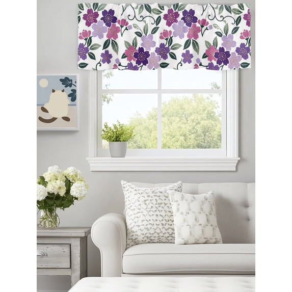 Country Purple Pink Flower Green Leaf Valances for Windows,Kitchen ...