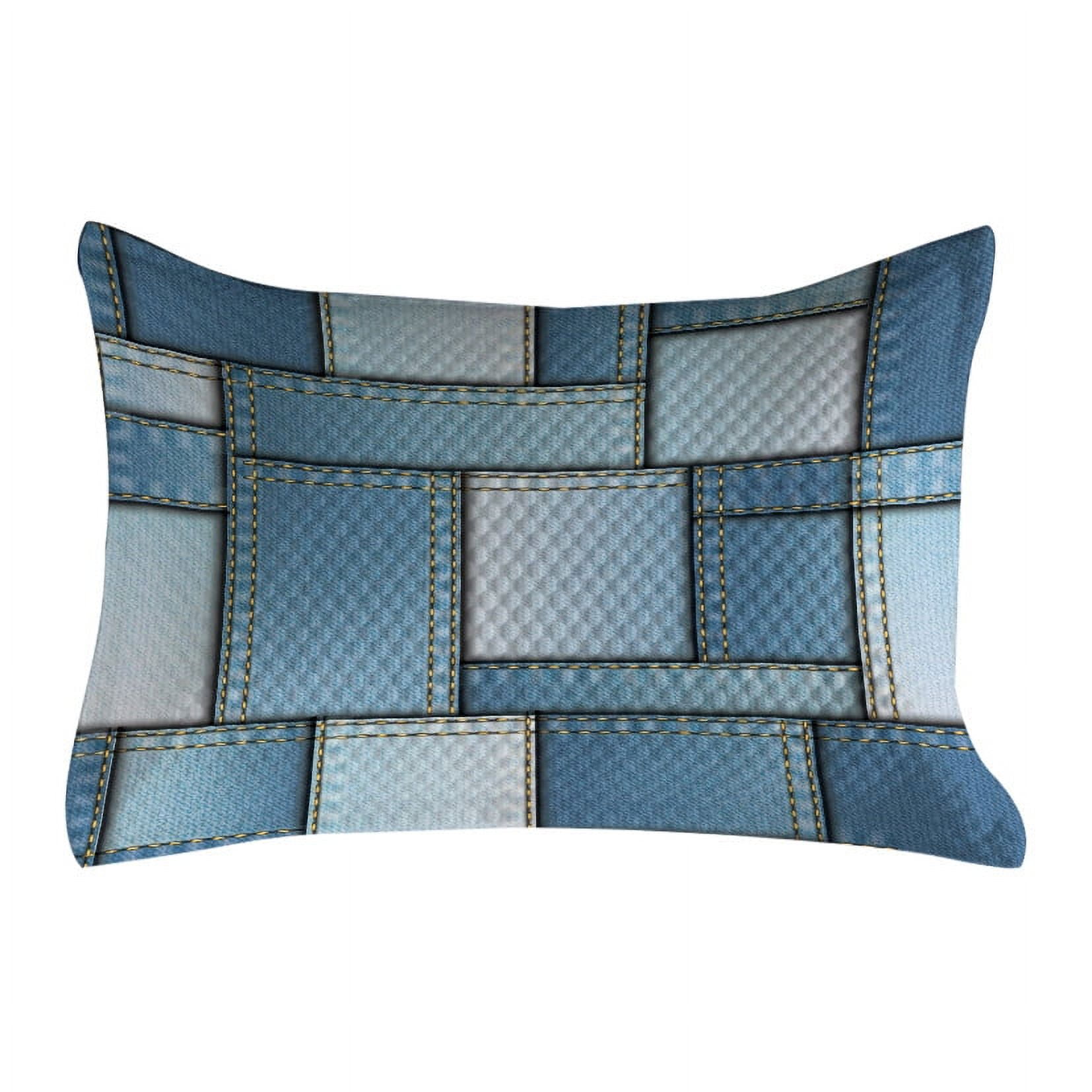 Country Quilted Pillowcover, Patchwork of Different Size Shapes Pattern Vertical Warp Beam ...