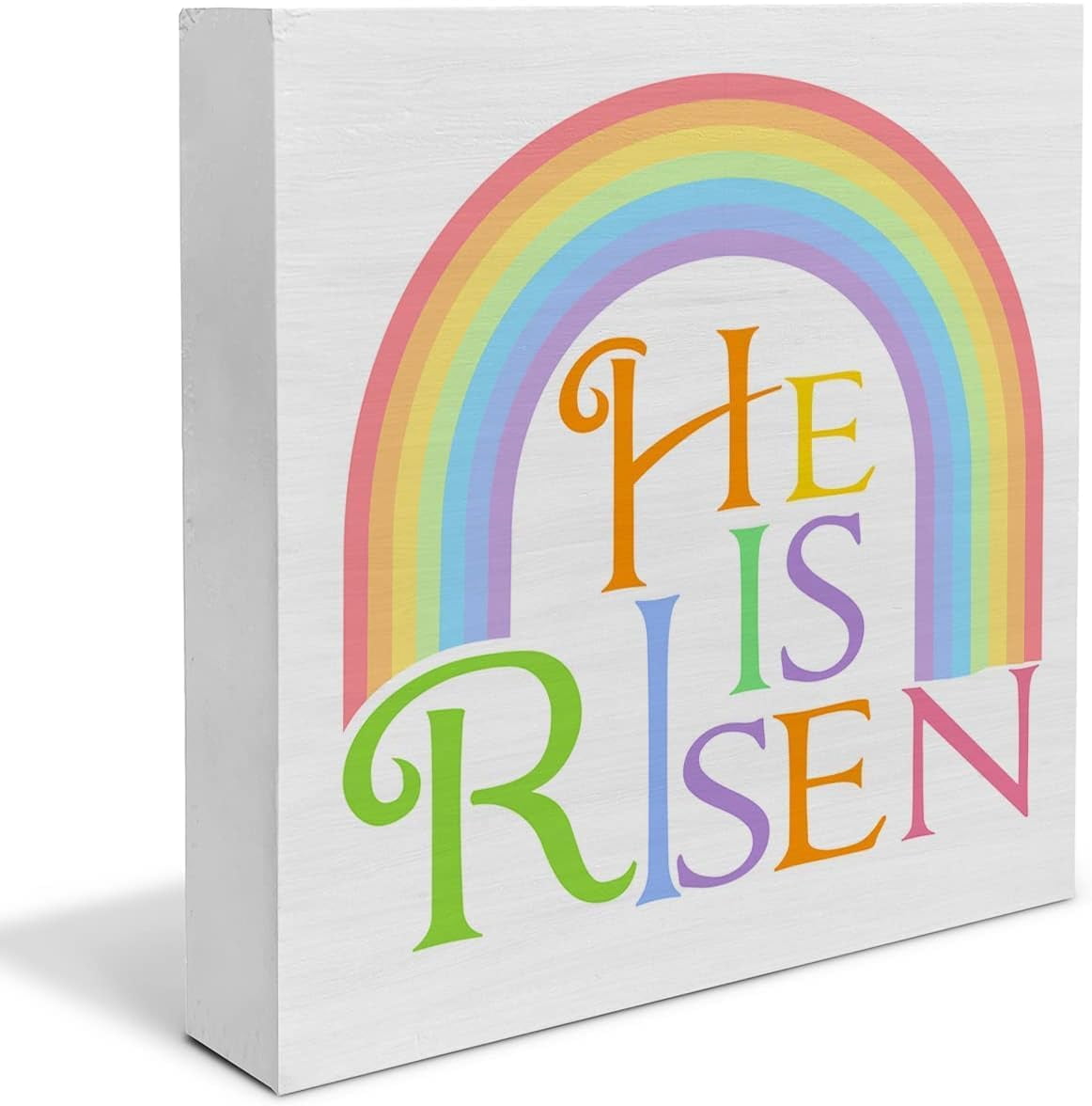 Country Rainbow Easter Wood Box Sign Decor Desk Sign He Is Risen Quote ...