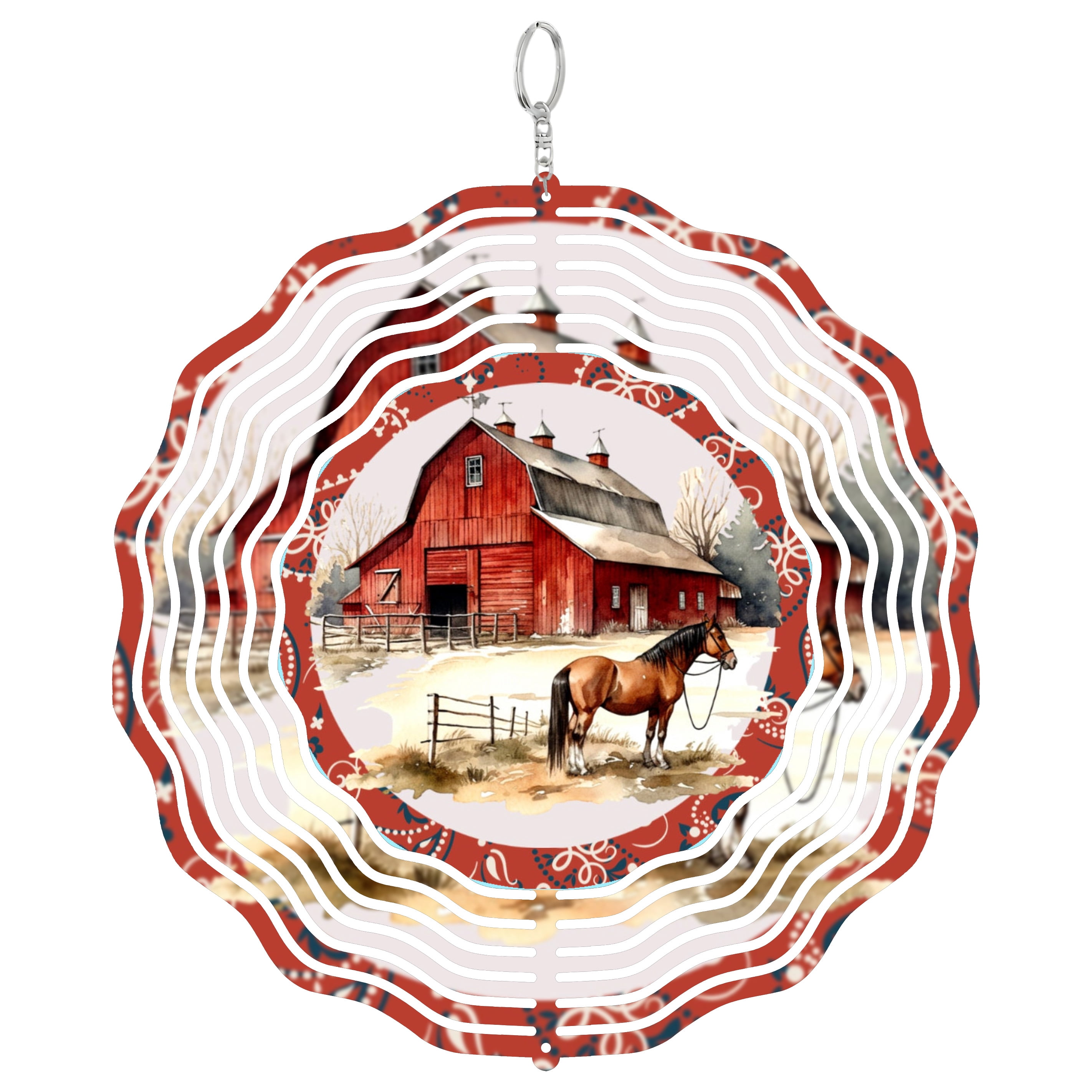 Country Red Barn 3D Wind Spinner Kinetic Metal Hanging Traditional ...