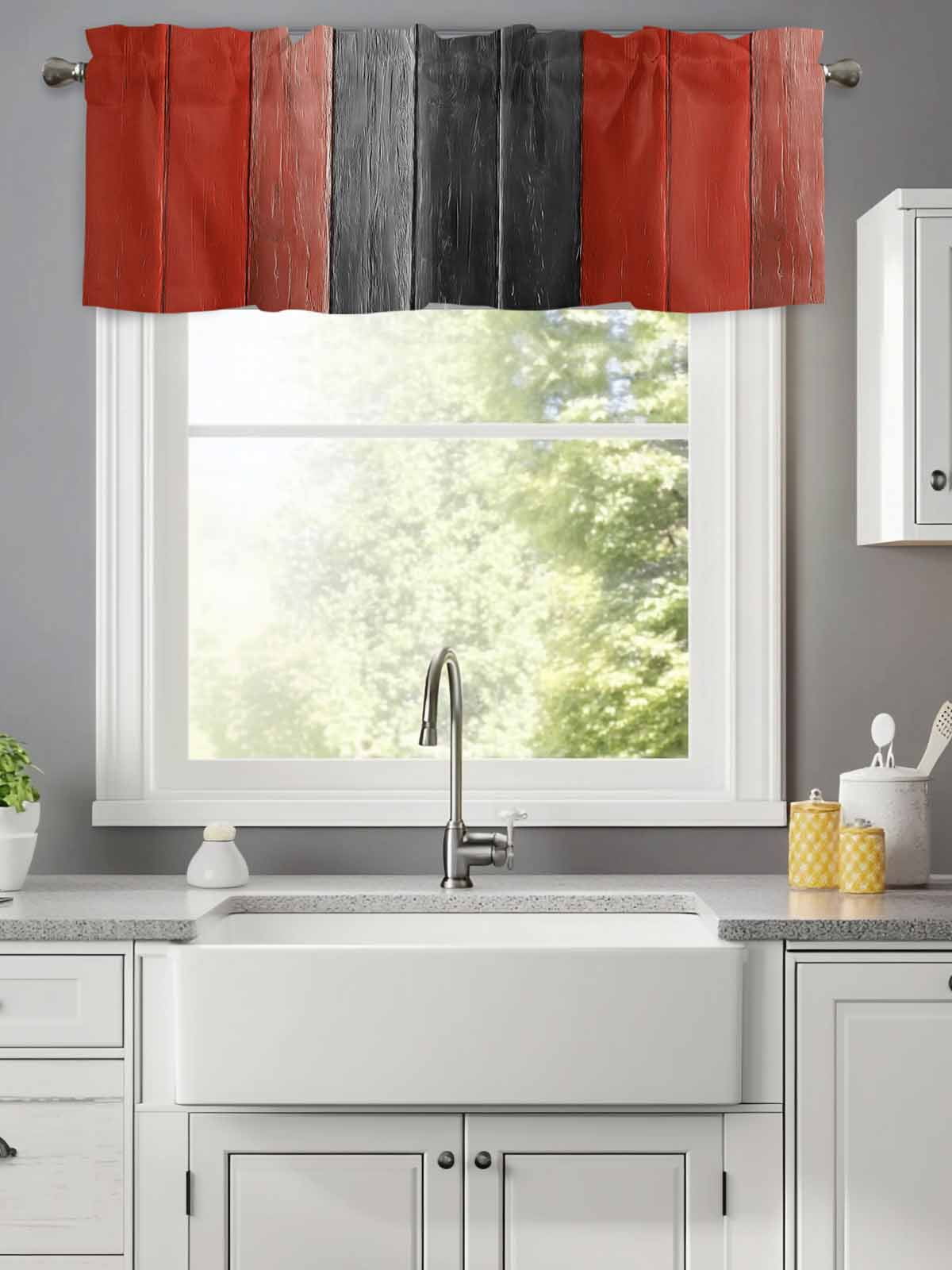 Country Red Black Gradient Wood Grain Valances for Windows,Rod Pocket ...